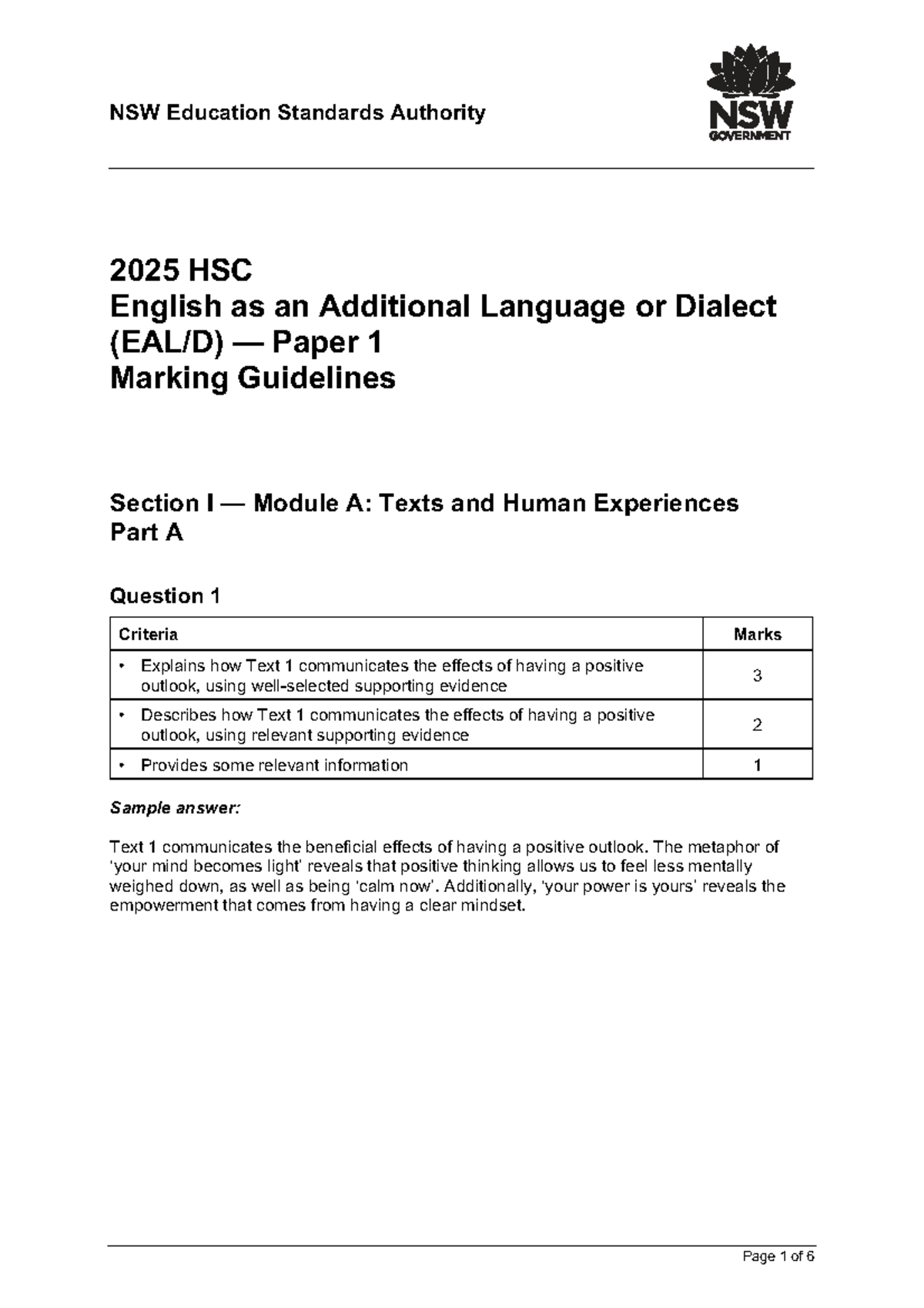 2025 HSC English EAL/D Paper 1 Marking Guidelines Overview - Studocu