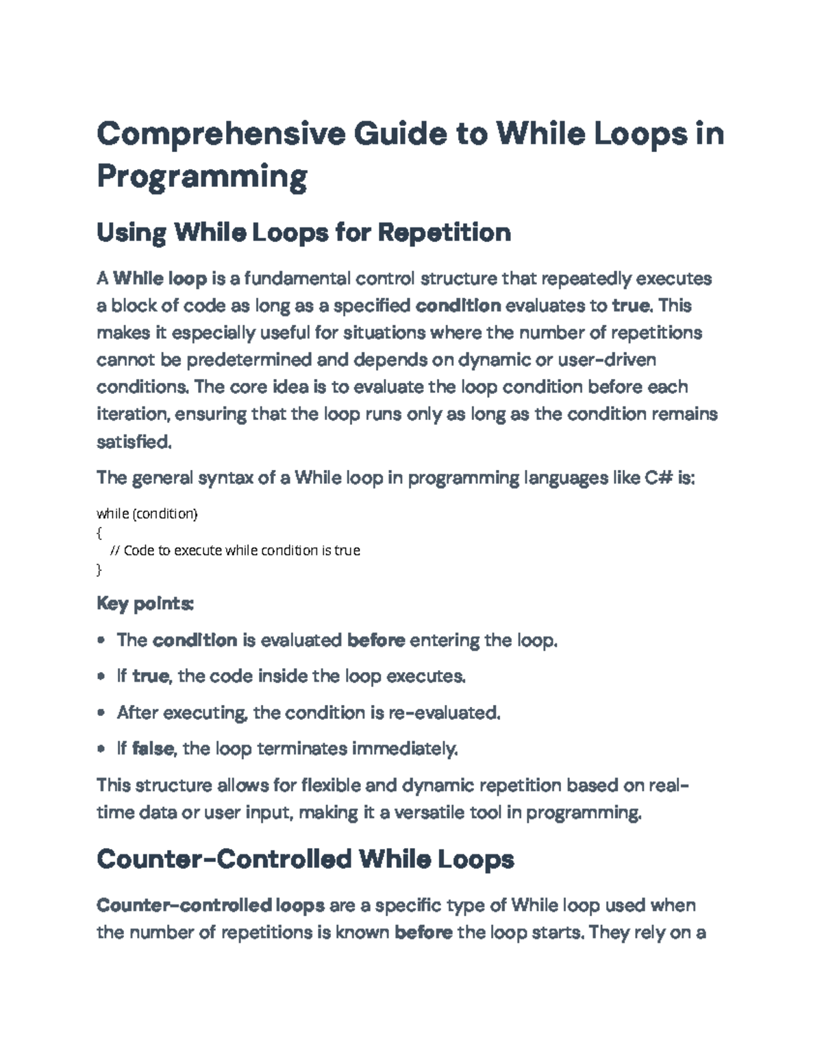 Comprehensive Guide to WHILE Loops in C# Programming Techniques - Studocu