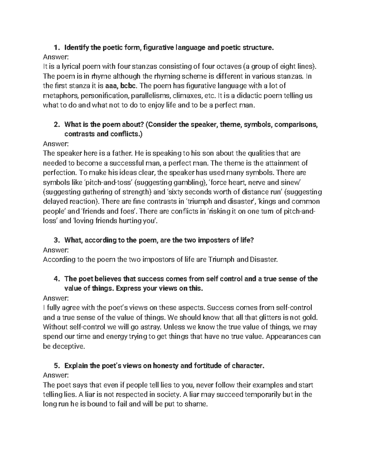 IF - Poem Analysis & Insights (QA) for Literary Study - Studocu