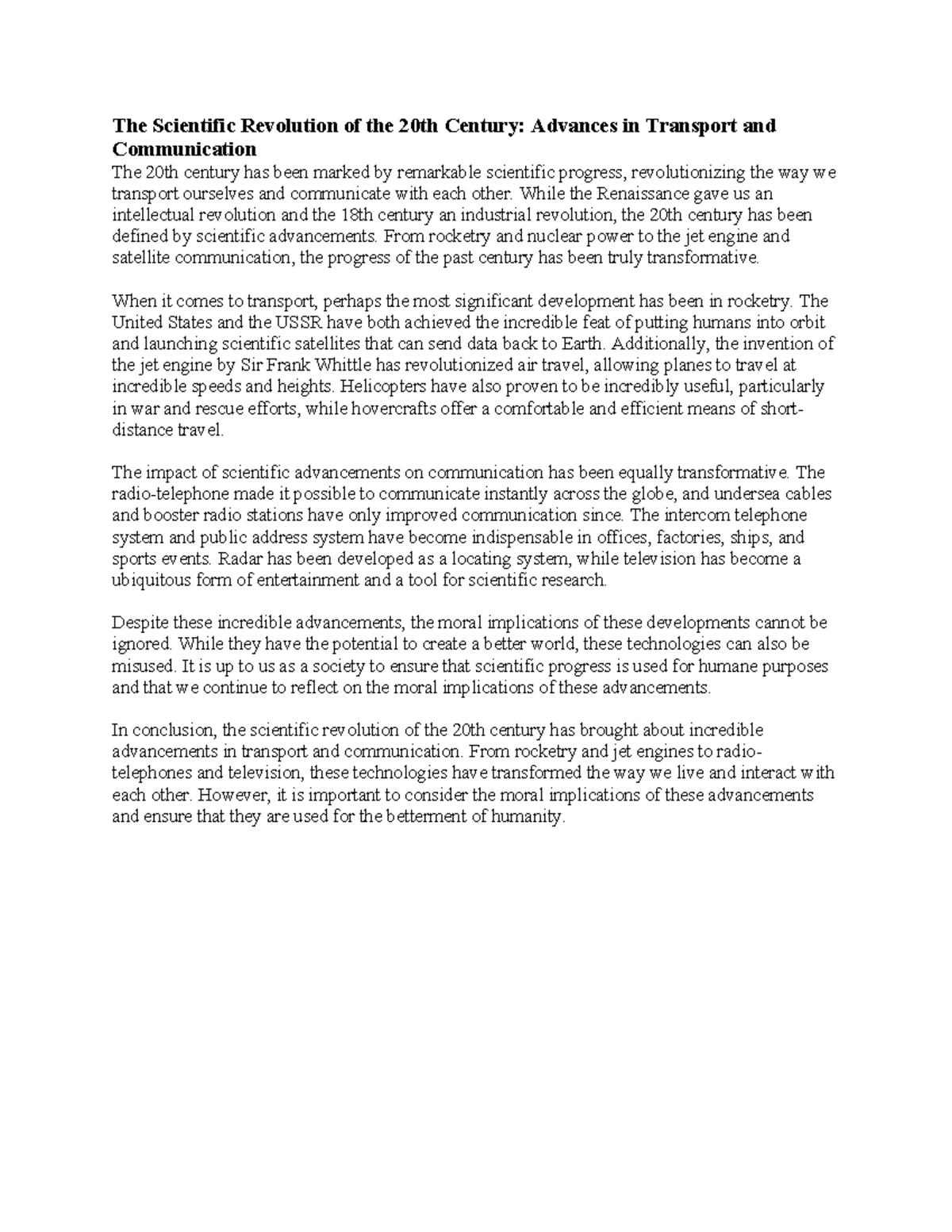 The 20th Century Scientific Revolution: Transport & Communication ...