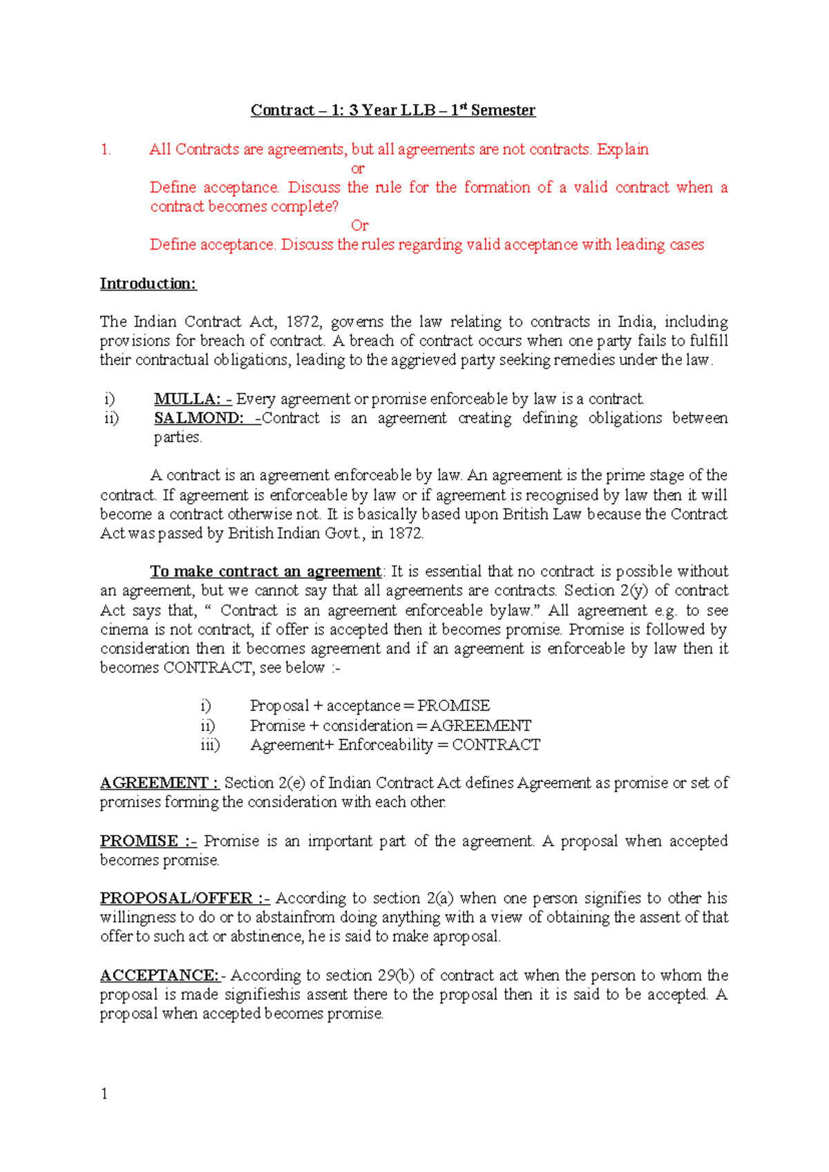 Contract Law Overview: Acceptance, Consideration & Minor's Agreements ...