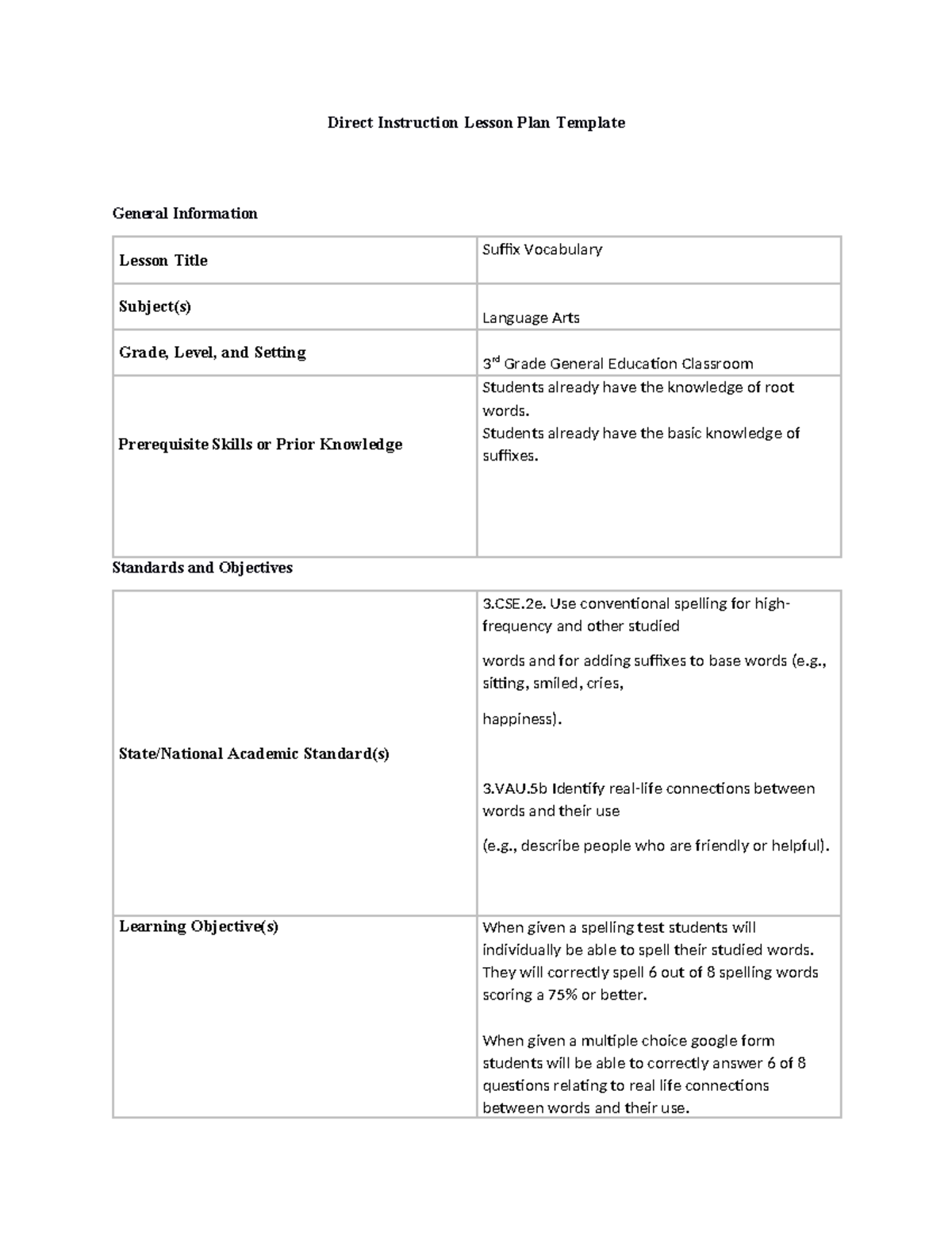 LXM2 TASK 1 - LSM2 Task 1 - Direct Instruction Lesson Plan Template General Information Lesson ...