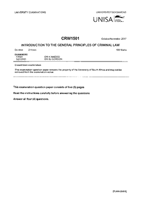 [Solved] South African criminal law including the general principle - Introduction to Criminal ...