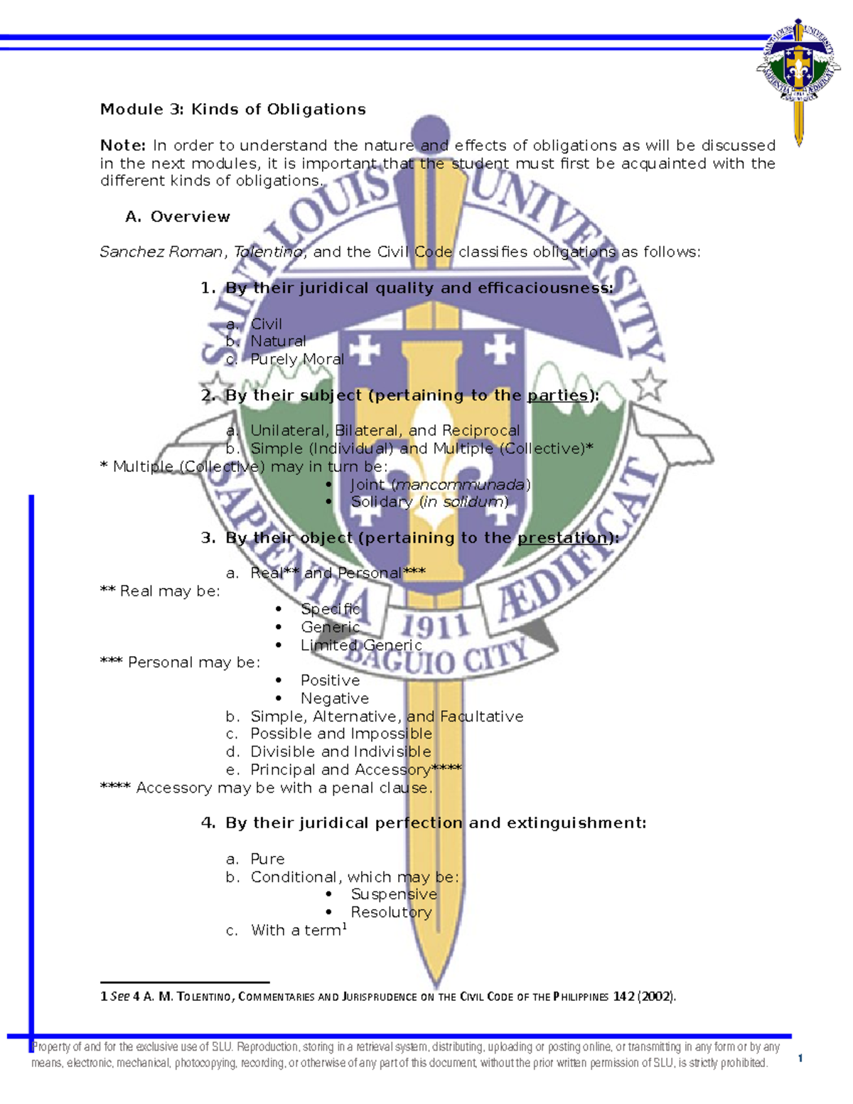 Oblicon-module-3 - Lecture notes 1 - Property of and for the exclusive ...