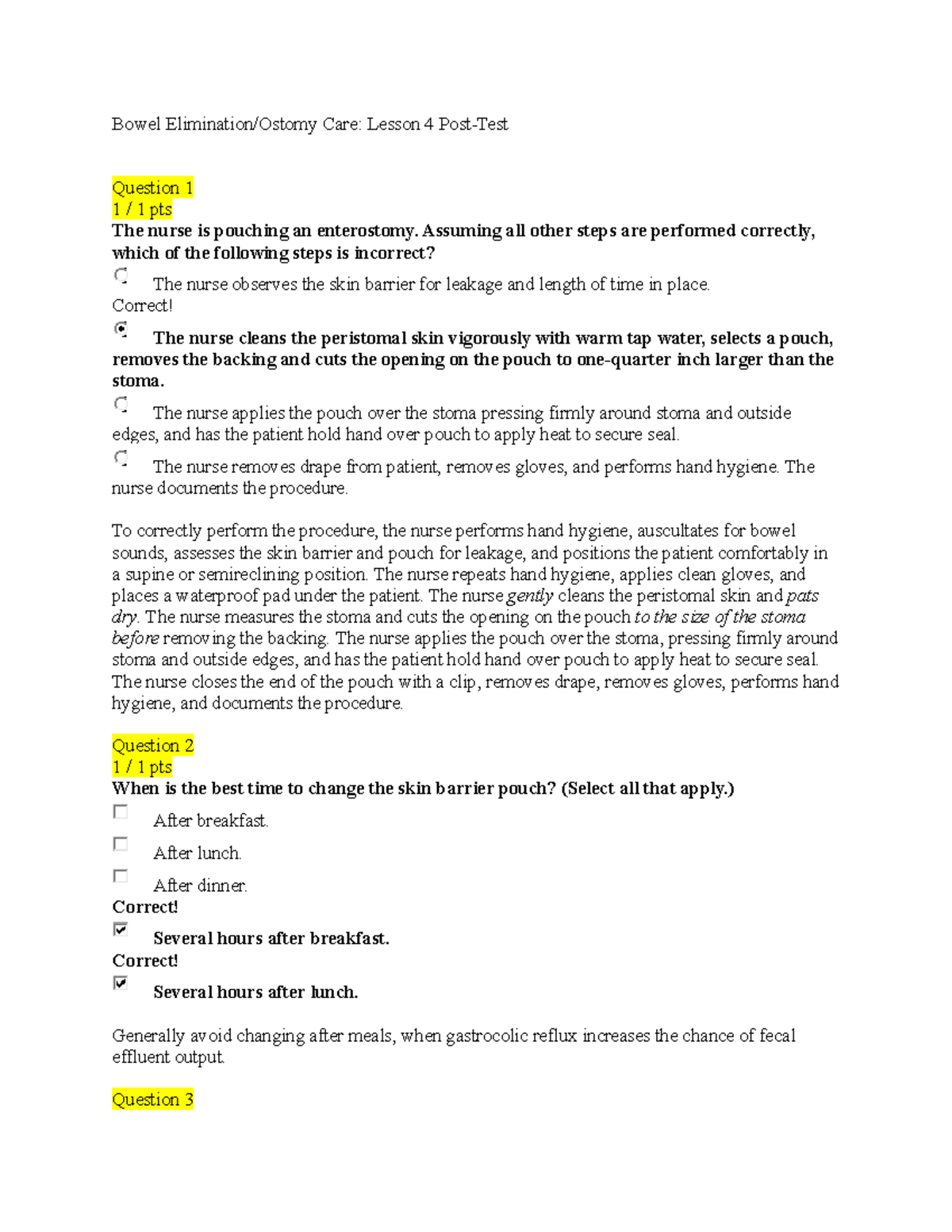 Bsn 206 Bowel Elimination Ostomy Care Lesson 4 Post Test - Bowel ...
