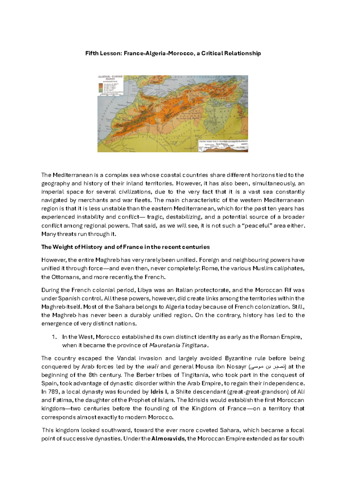 Fifth Lesson: The Complex Geopolitics of the Mediterranean (L1 DIV B ...