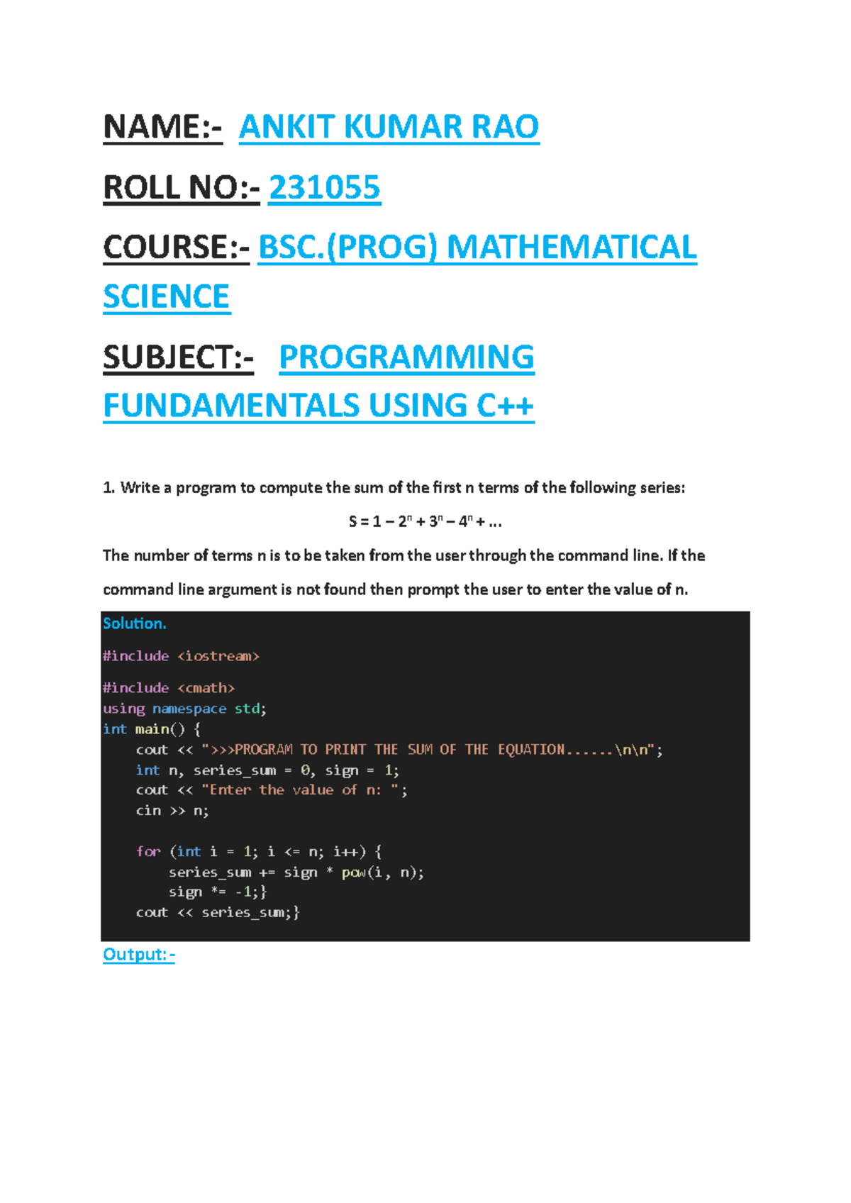 Practical Programming Fundamentals Using C++ - BSC(PROG) - Studocu