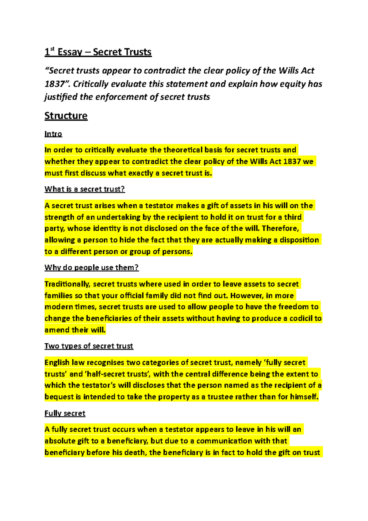 HS7322 - Secret Trusts: Critical Evaluation of Their Nature and Use ...