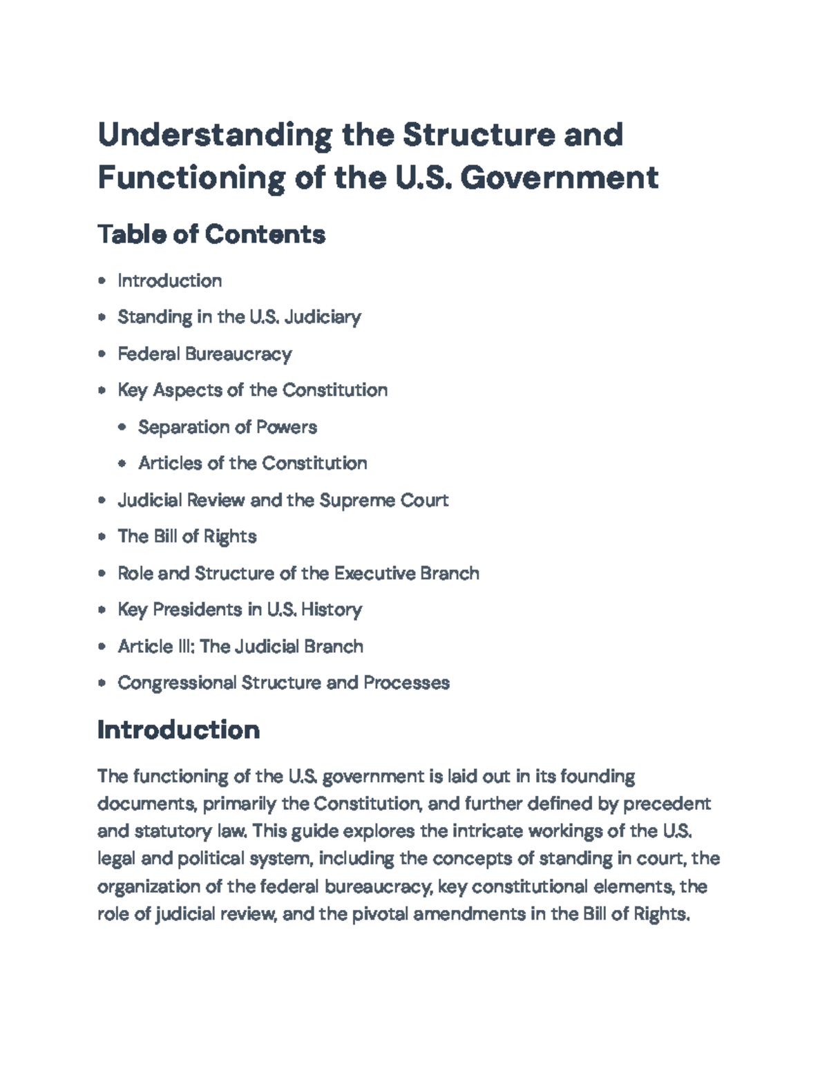 Understanding the Structure and Functioning of the U.S. Government ...