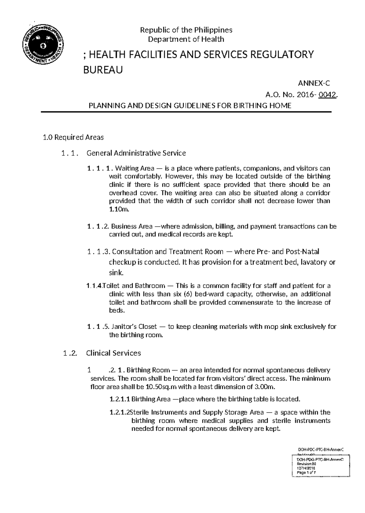 DOH Guidelines for Planning & Design of Birthing Homes (Annex C) - Studocu