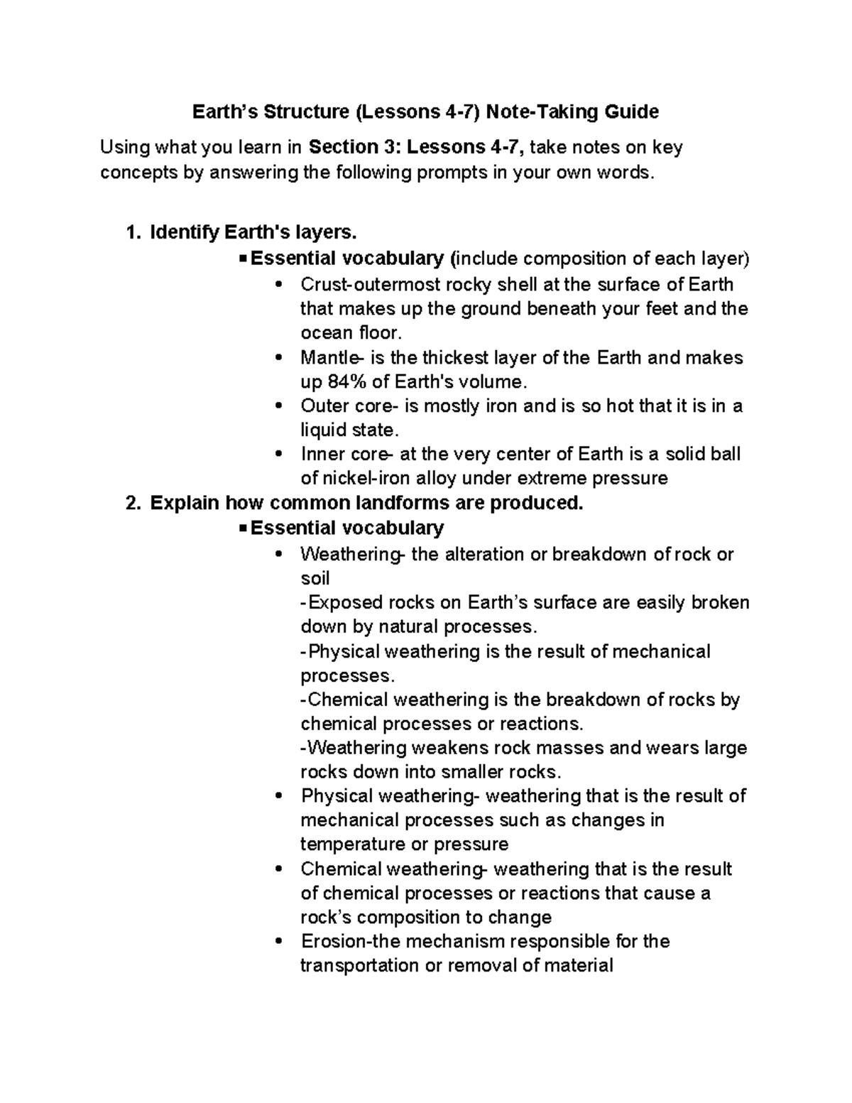 Earth's Structure (Lessons Guide) - Key Concepts and Processes - Studocu