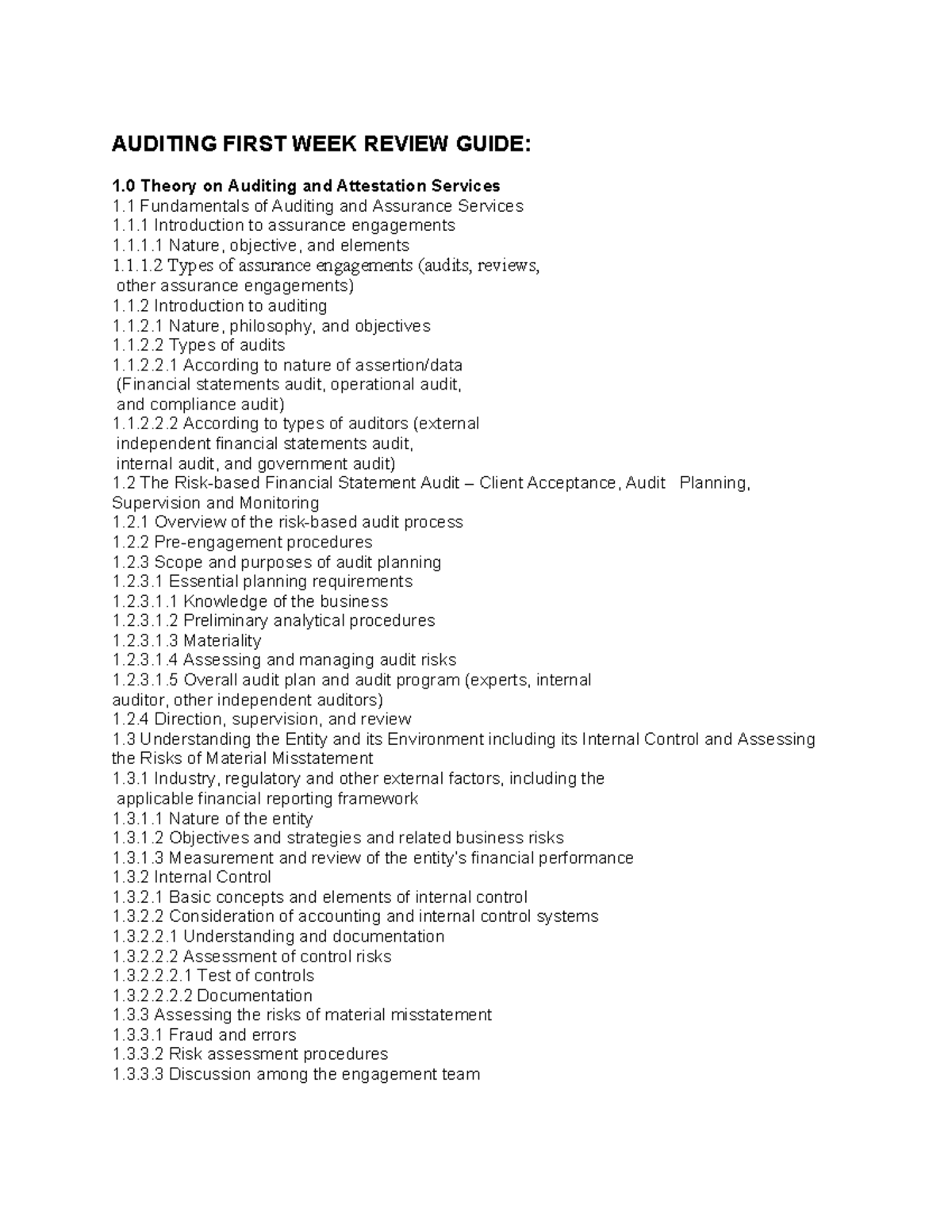 BSA - Comprehensive Auditing Review Guide for Weeks 1-4 - Studocu