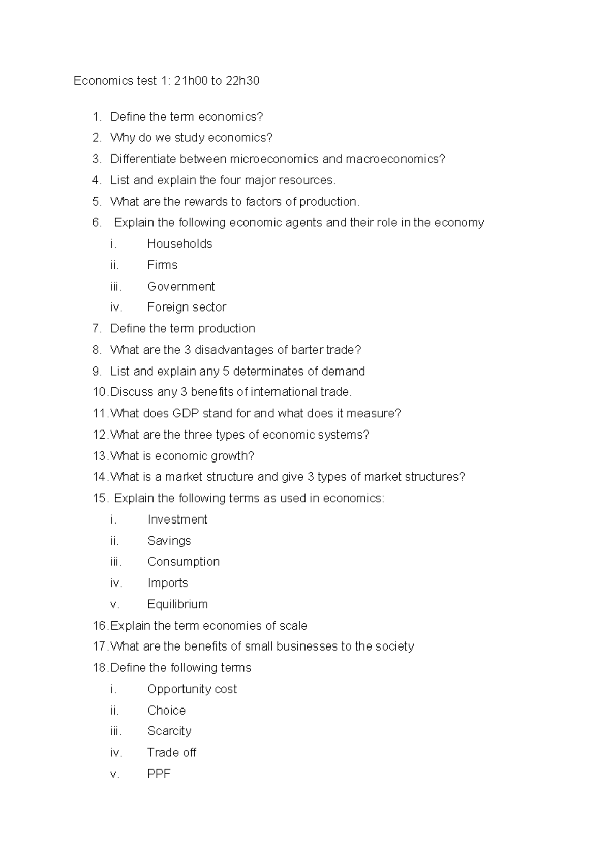 Economics TEST 2: Key Concepts and Definitions Explained - Studocu