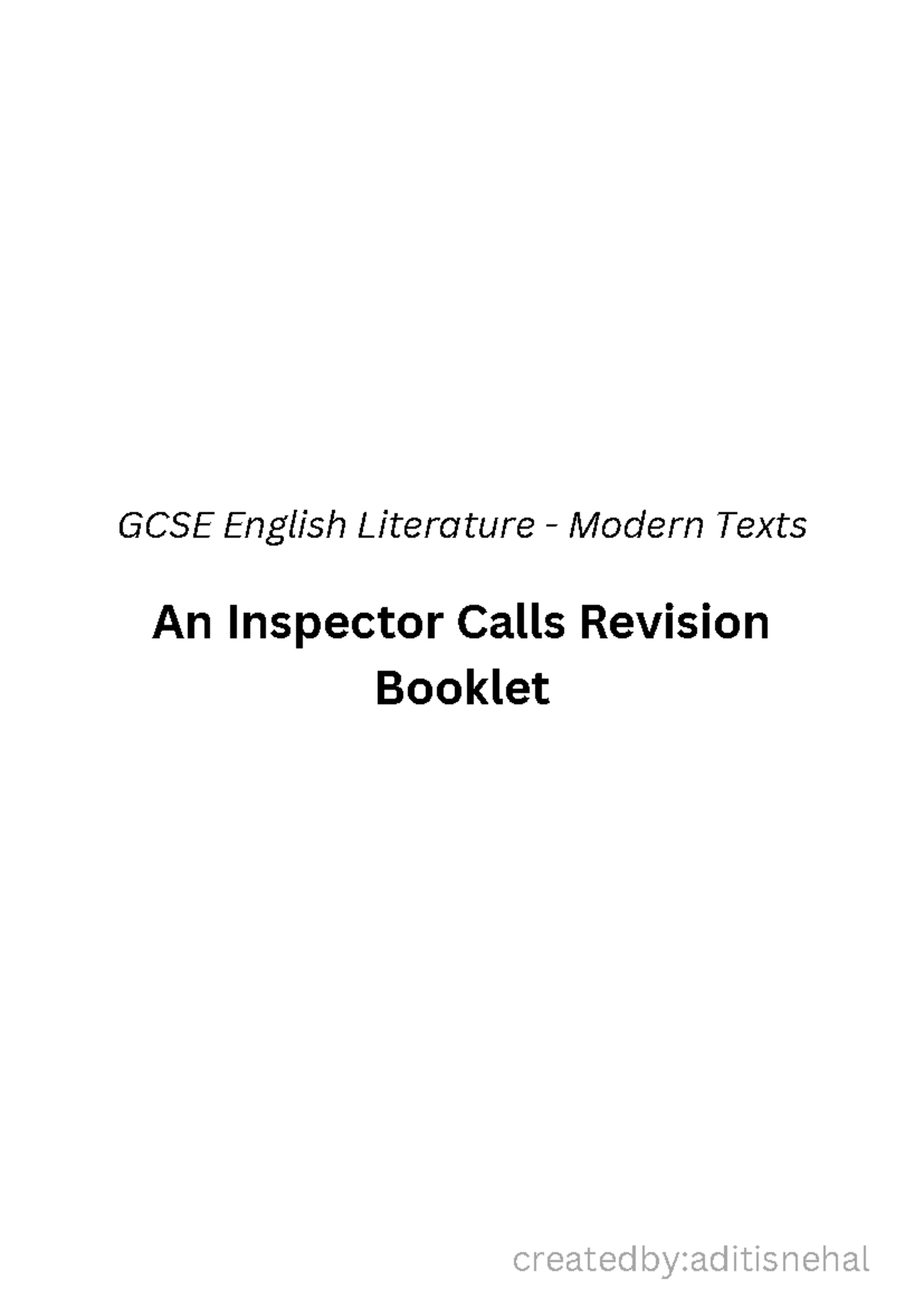 GCSE English Literature: An Inspector Calls Revision Guide - Studocu