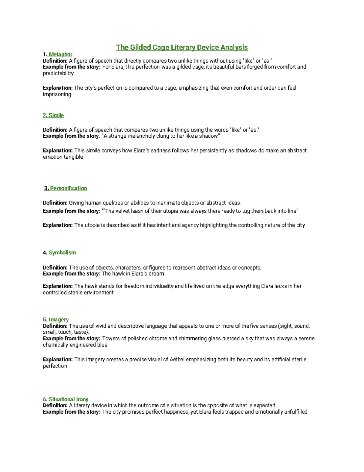 Literary Device Analysis of "The Gilded Cage" (ENG 101) - Studocu