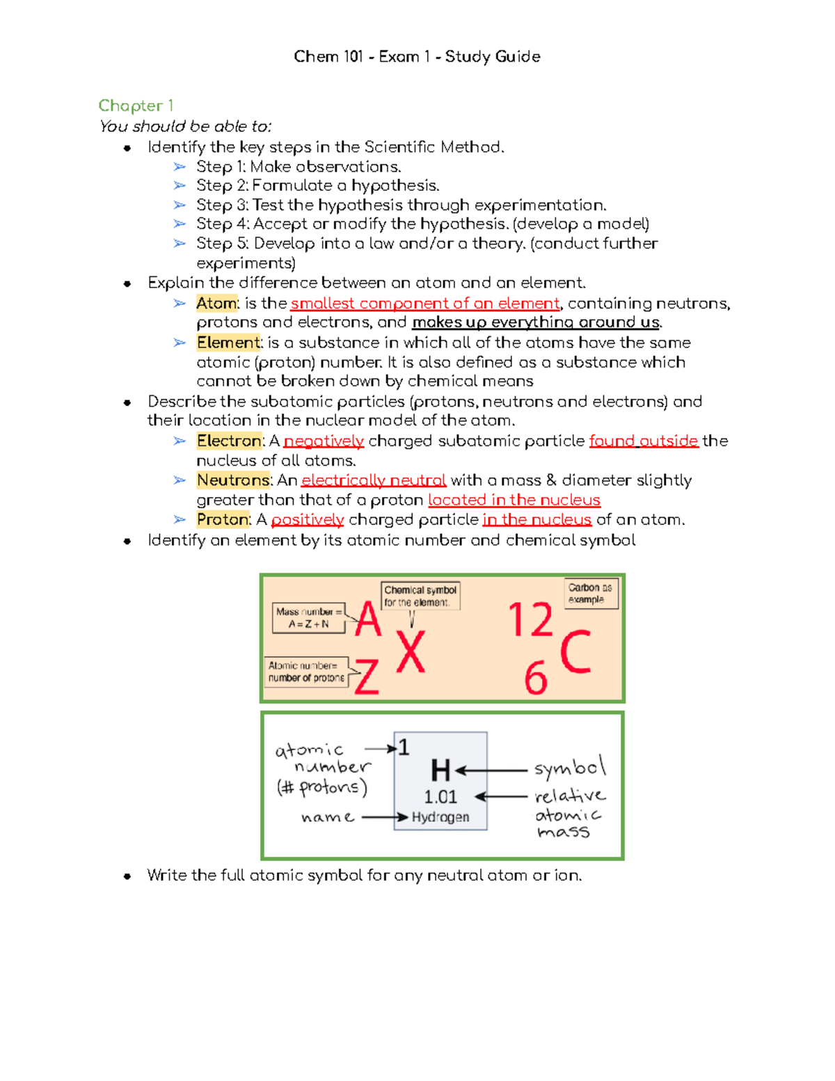 Chem 101 - Exam 1 Study Guide: Key Concepts and Principles - Studocu