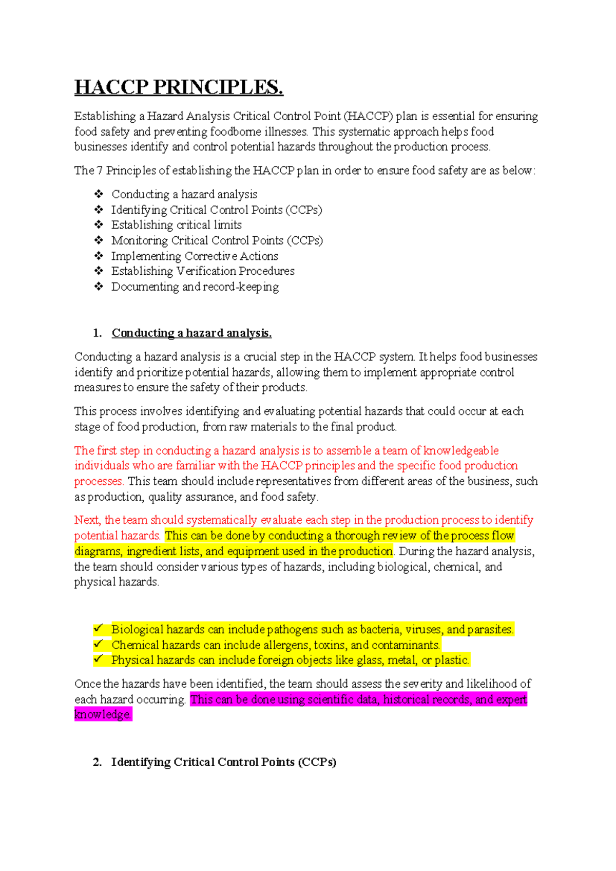 HACCP Principles: Essential Notes for Food Safety Management - Studocu