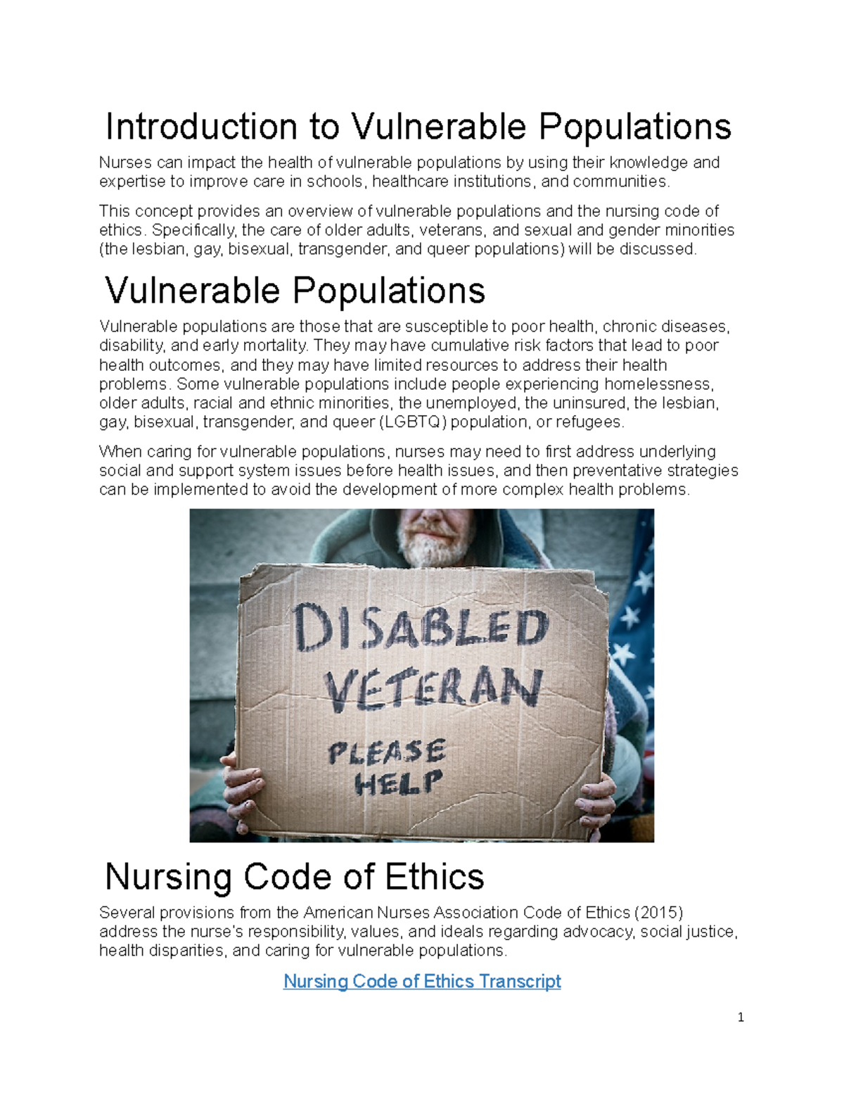 NURS 410: Understanding Vulnerable Populations and Nursing Ethics - Studocu