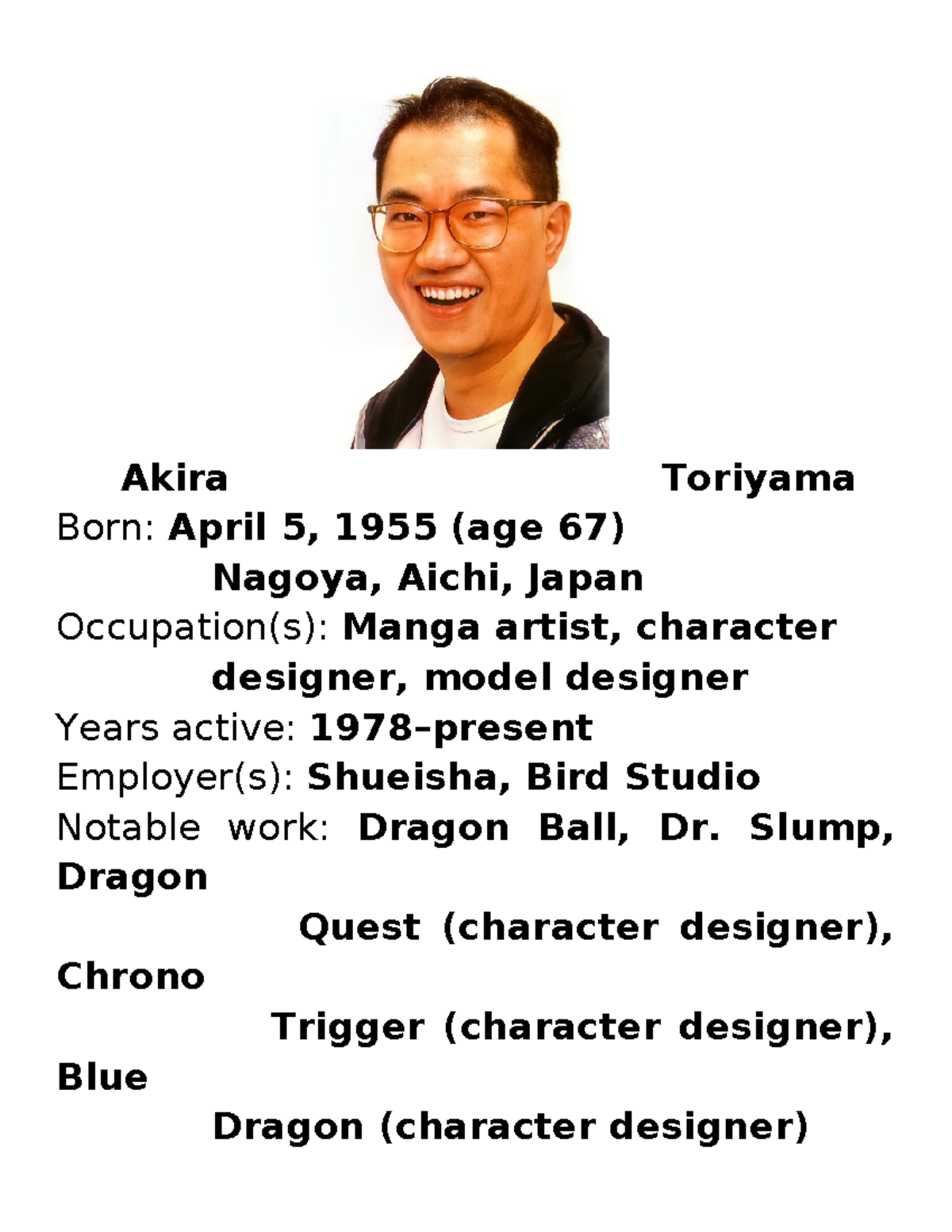 Akira Toriyama: Manga Artist and His Influential Works - Studocu