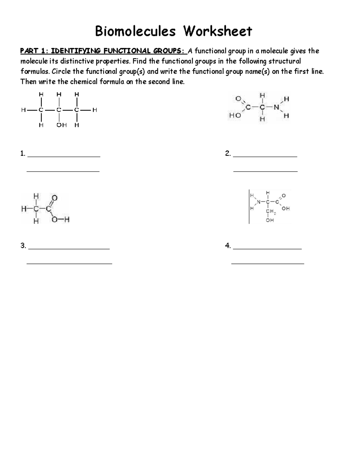 Biomolecules Worksheet: Understanding Functional Groups and ...