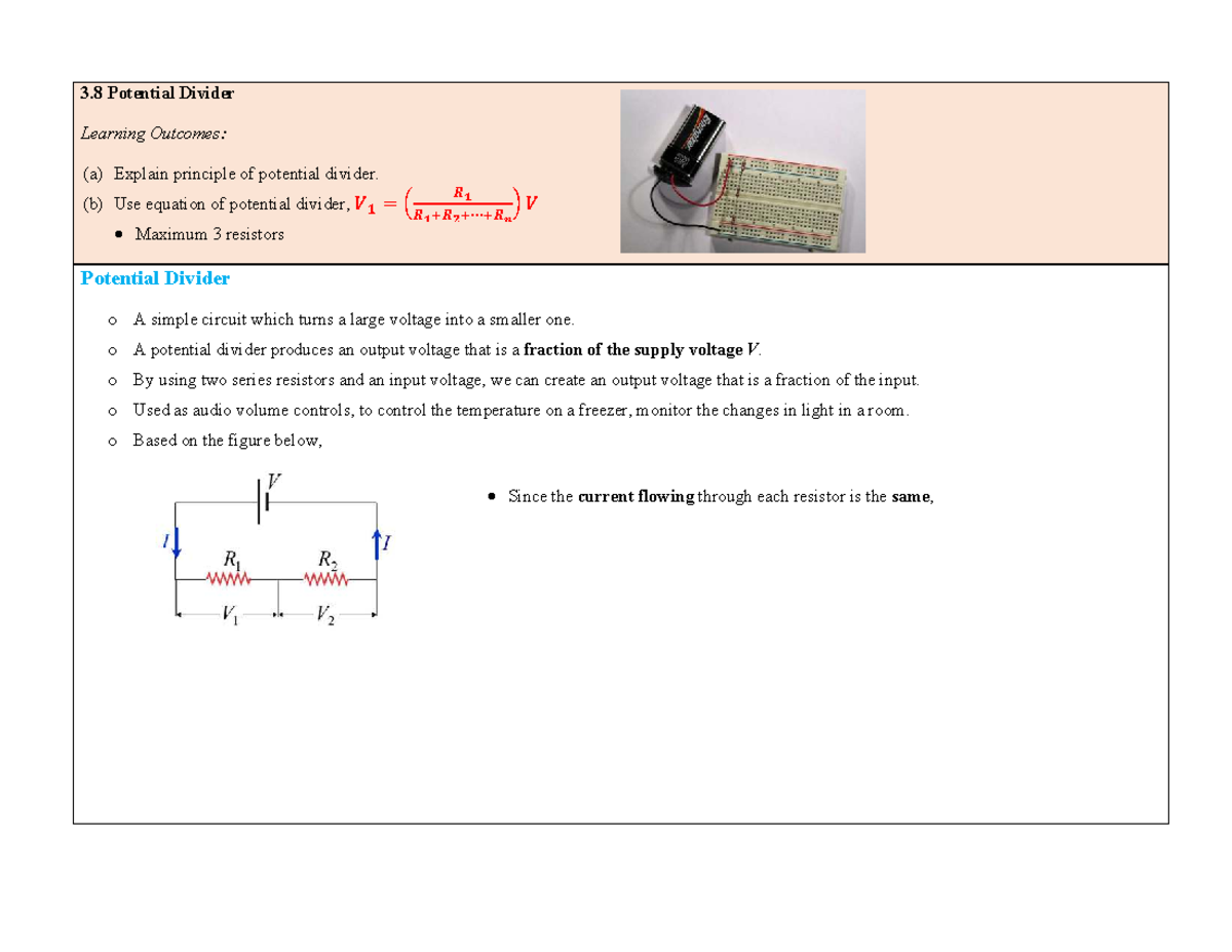 3.8 Potential Divider: Principles and Applications Explained - Studocu