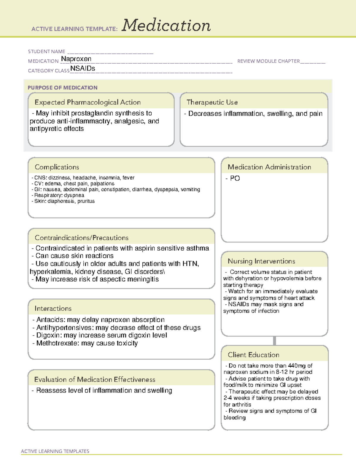 Active learning template: Naproxen drug card for NSAIDs review - Studocu