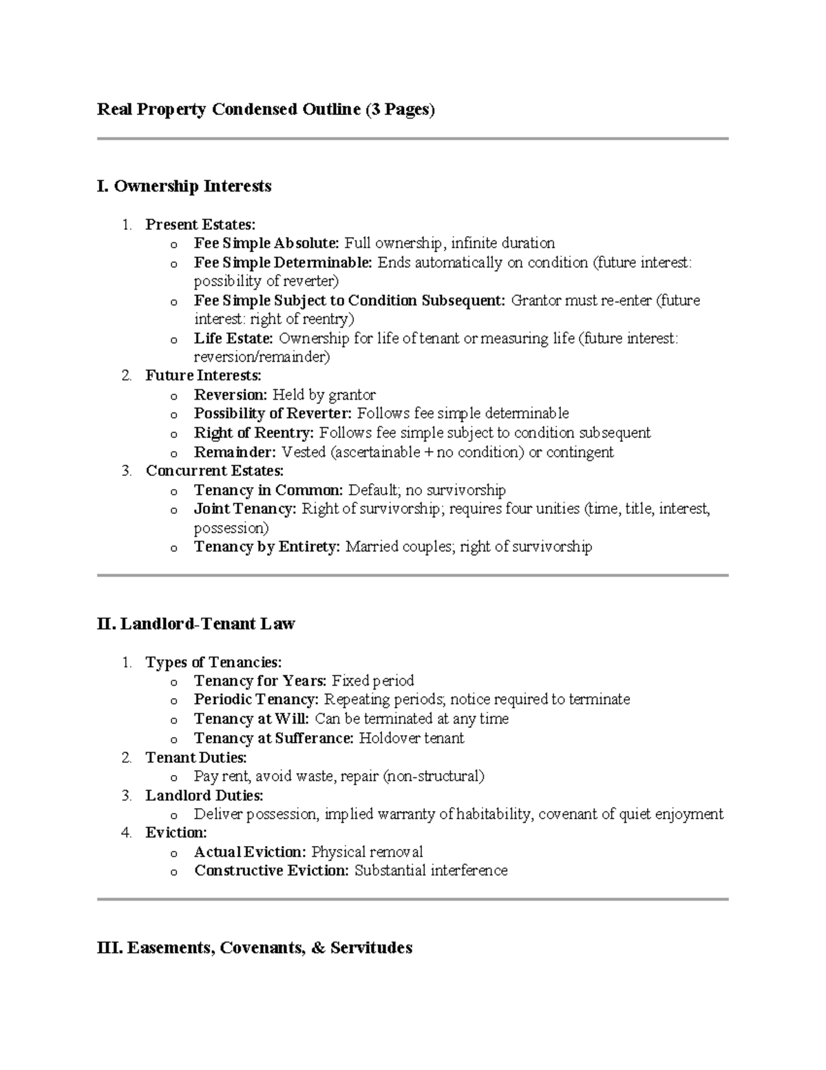 Real Property Condensed Outline - Ownership Interests 1. Present ...
