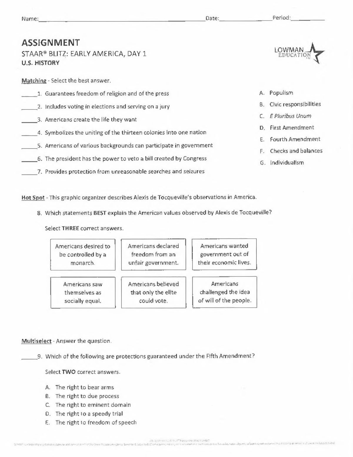LowMAN STAAR BLITZ: U.S. HISTORY ASSIGNMENT OVERVIEW - Studocu