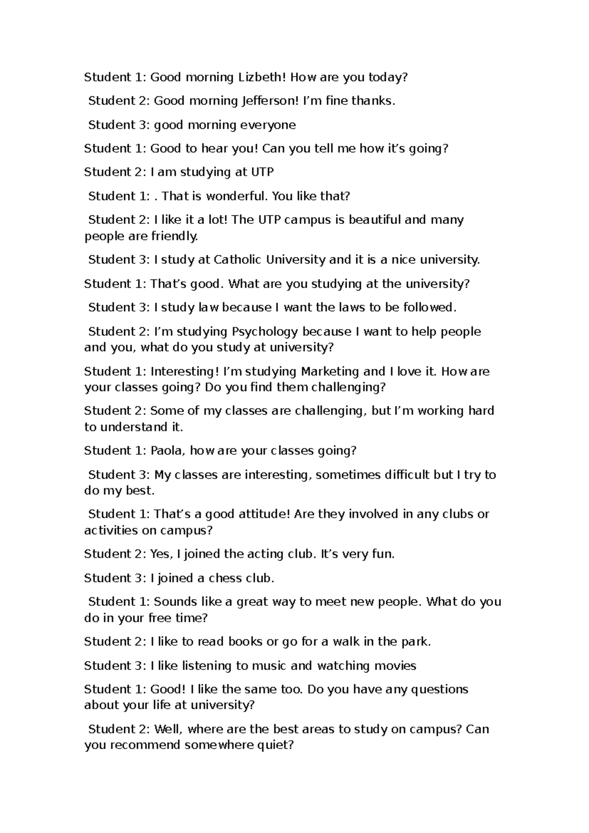 Student Conversations on University Life - WDWDW - Studocu