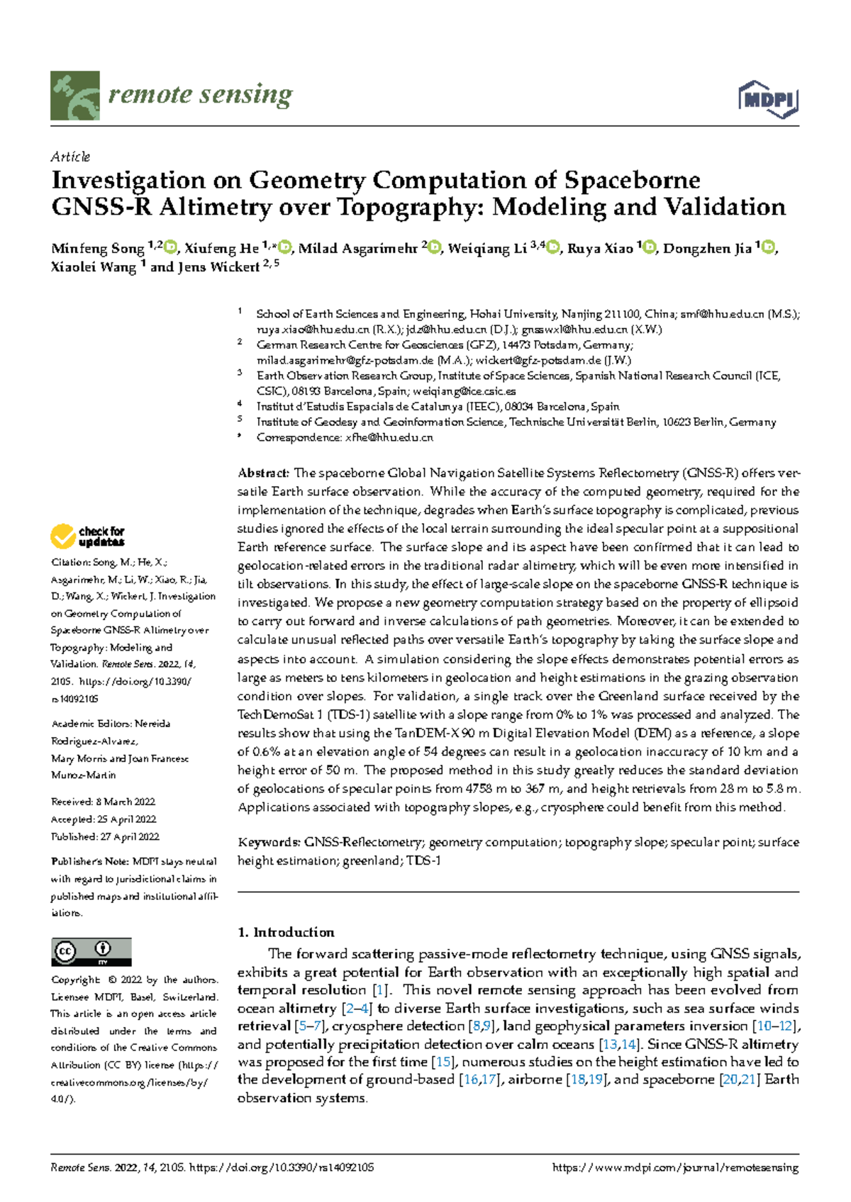 Investigation of Geometry Computation in Spaceborne Altimetry: Modeling ...