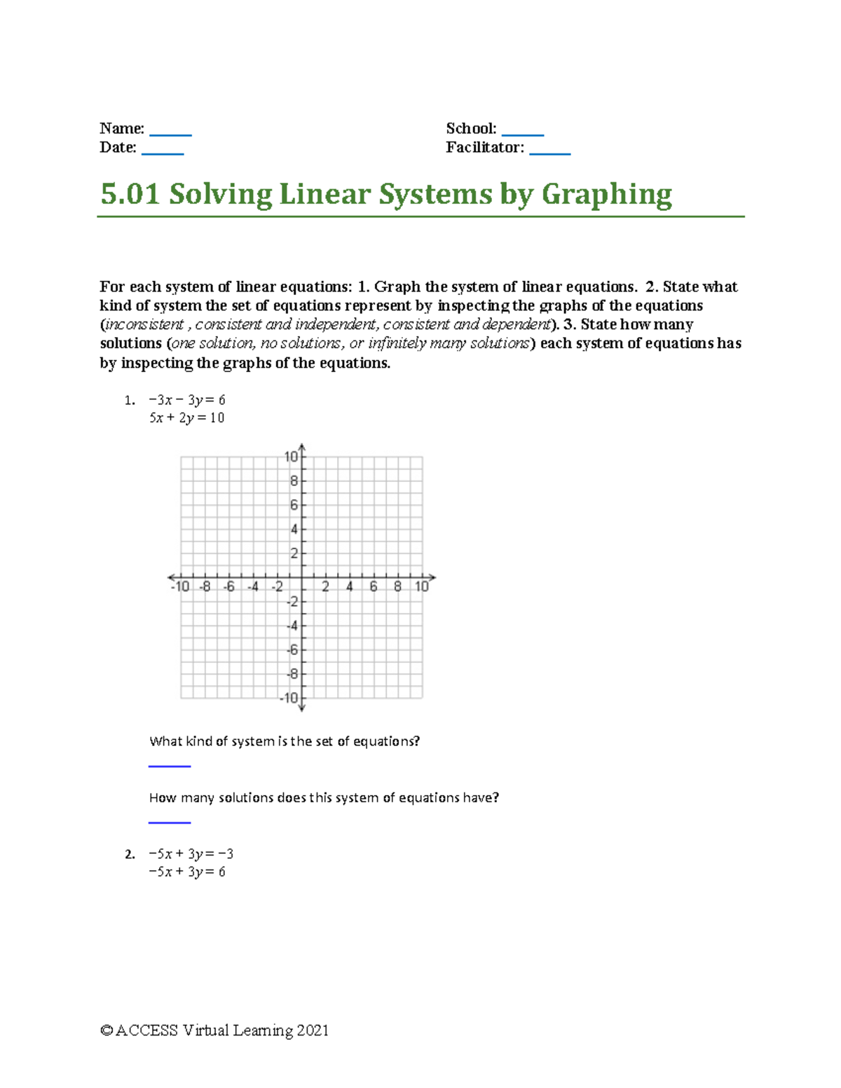 Poppy Watson - 5.01 Solving Linear Systems by Graphing - Name: Date ...