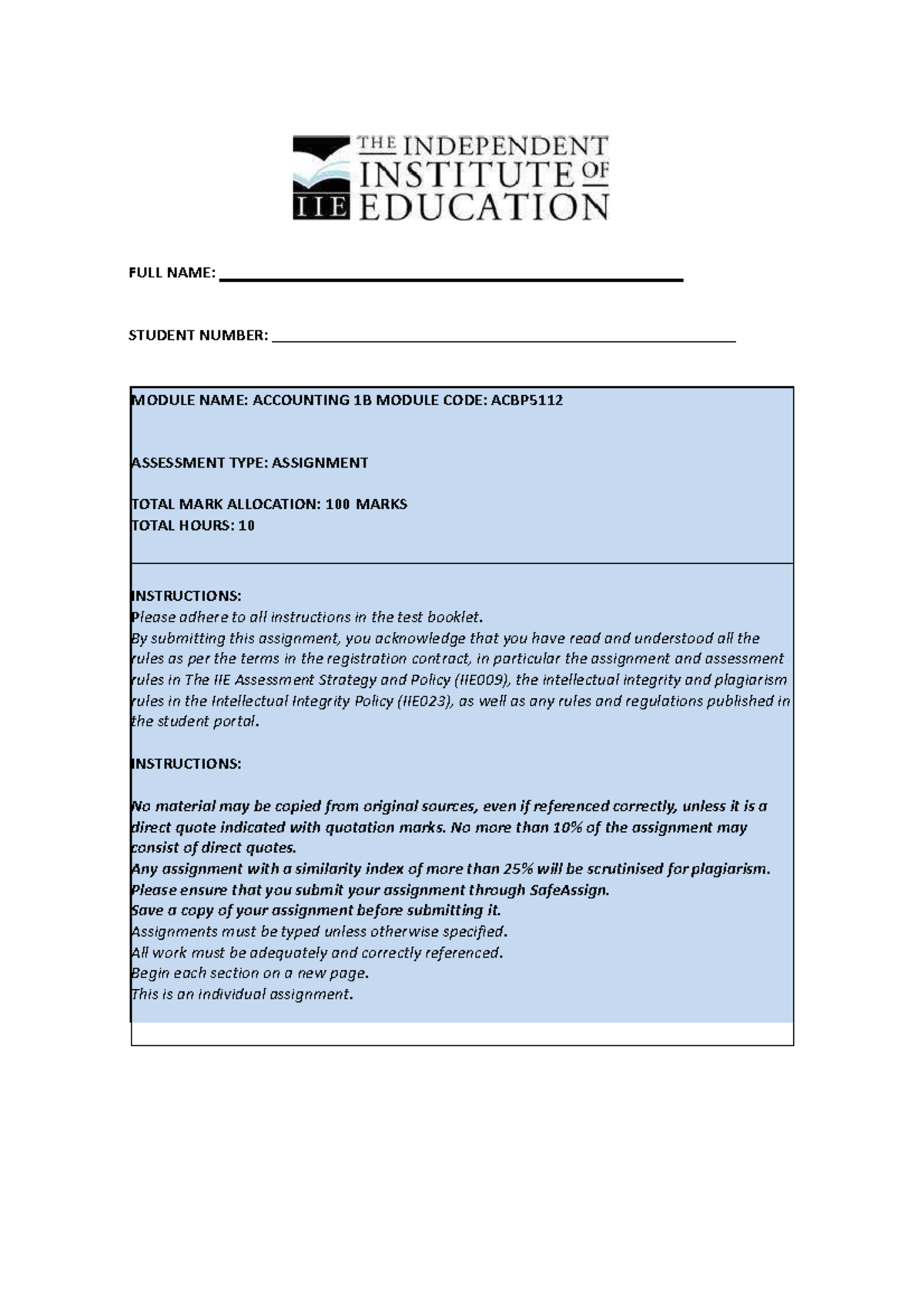 ACBP5112 Accounting 1B Assignment - Suggested Answers and Guidance ...