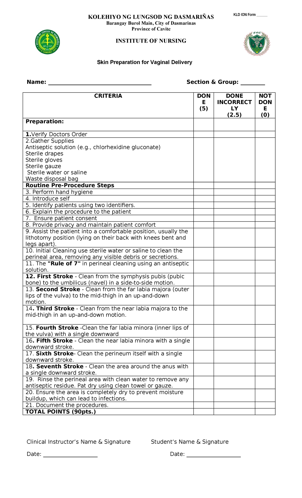 Perineal-Care Checklist for Vaginal Delivery Preparation (NUR 101 ...