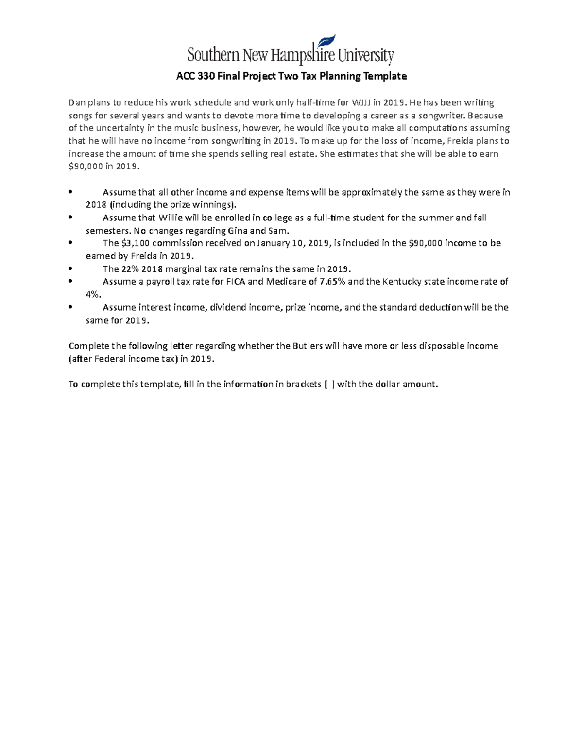 ACC 330 6-1 Final Project Practice Tax Return Tax Planning Template ...