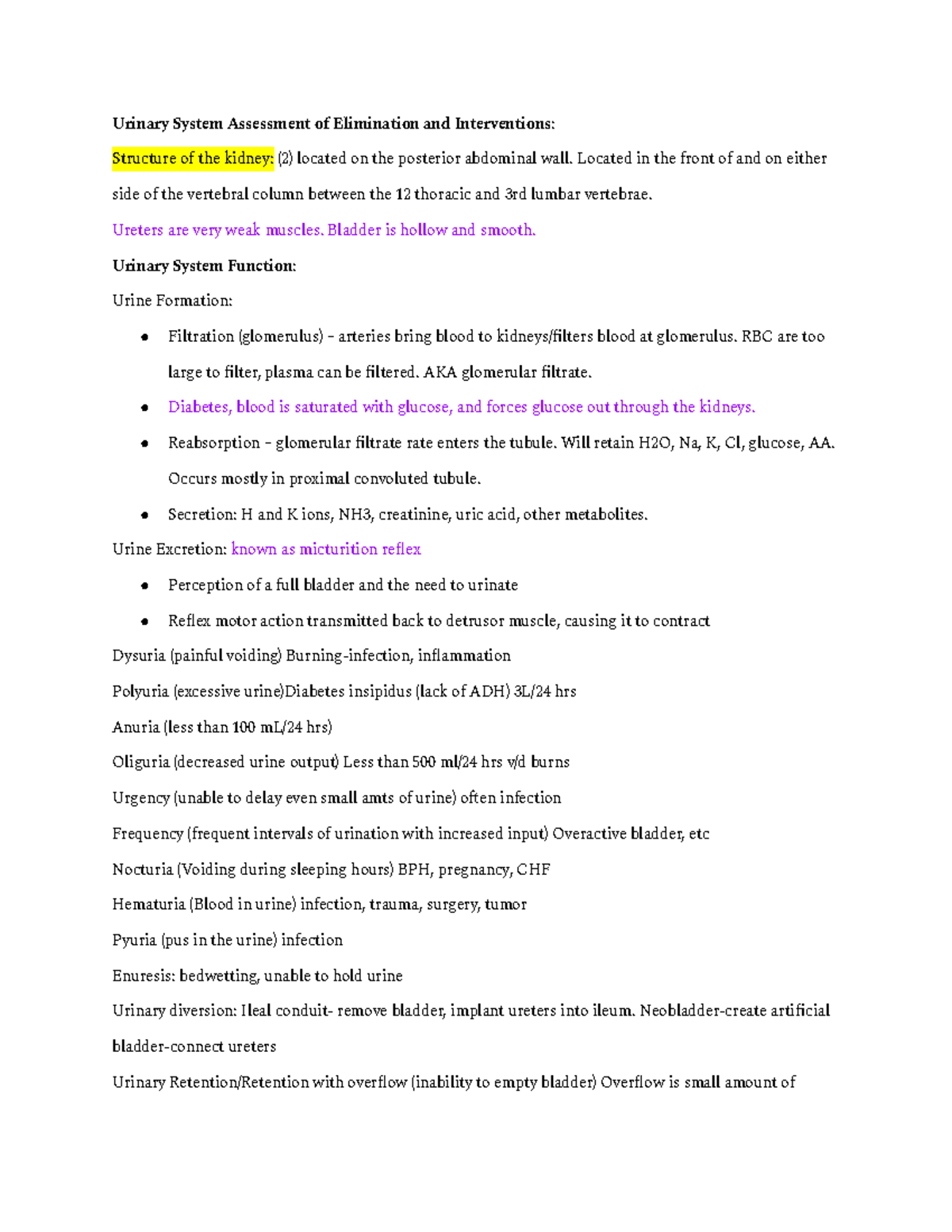 NURS 101: Urinary System Assessment, Elimination & Interventions ...