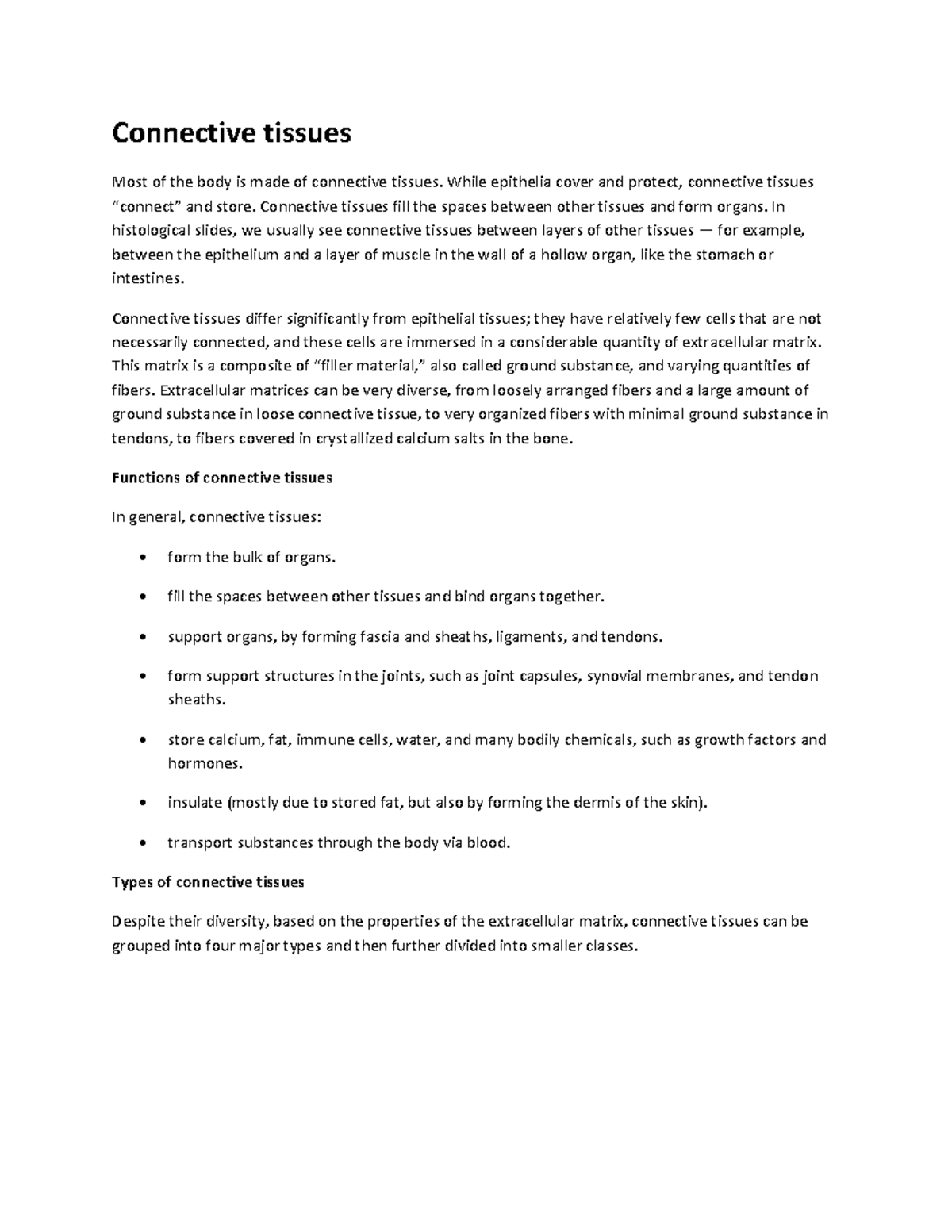Connective Tissue Lecture Notes - Key Concepts and Functions - Studocu