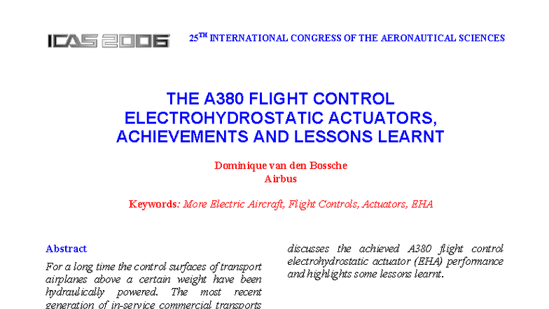A380 Flight Control Electrohydrostatic Actuators: Achievements ...
