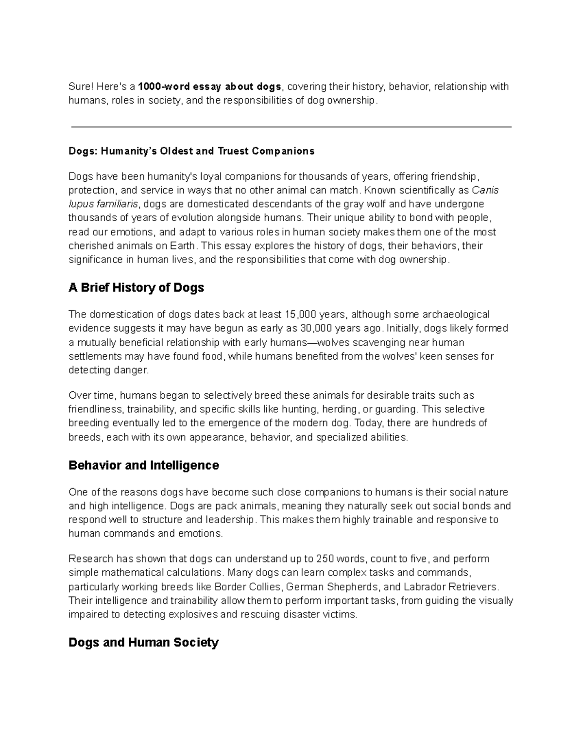 Essay on Dogs: History, Behavior, and Ownership Responsibilities - Studocu