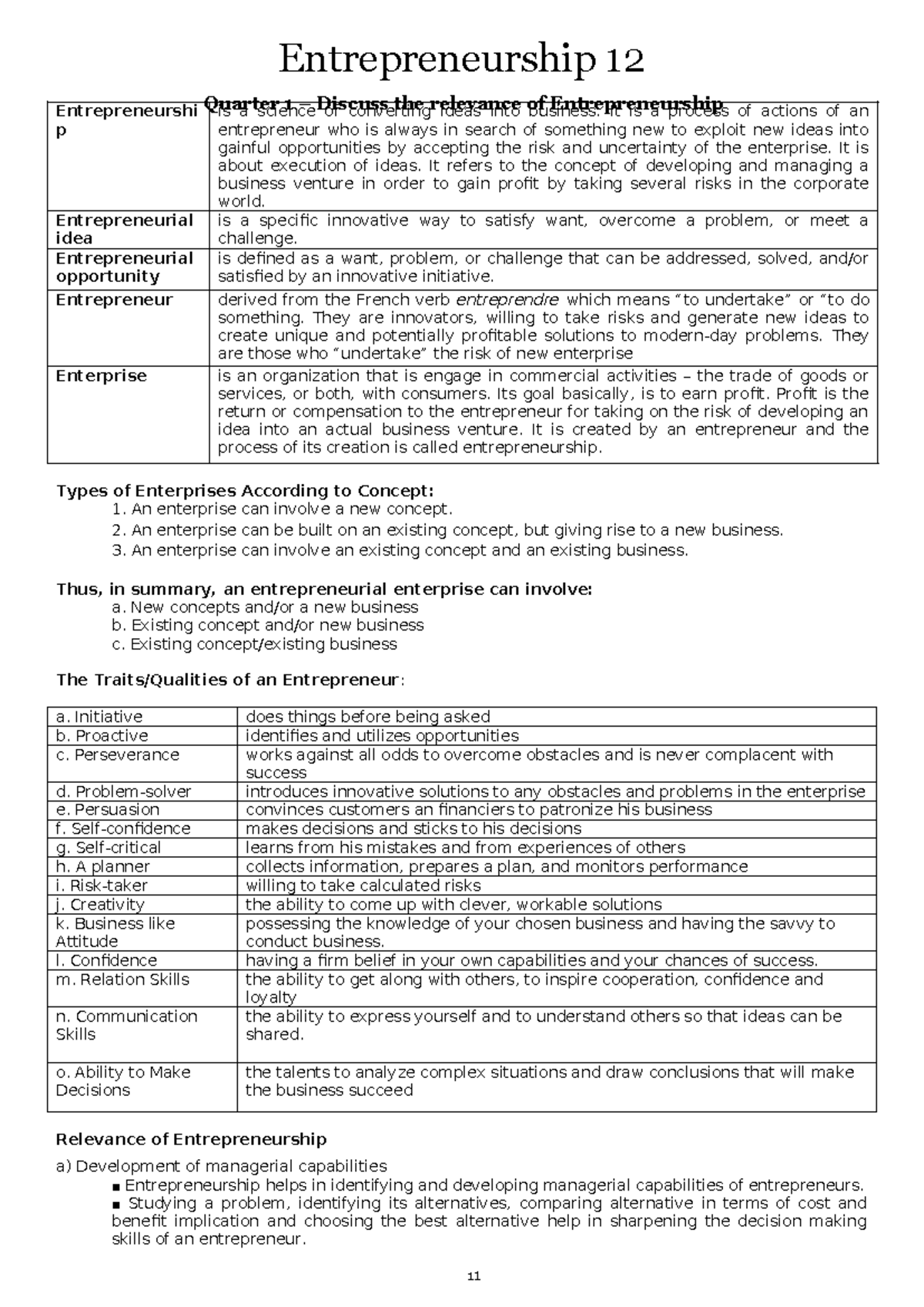 M1-Entrep Q1 2022-23: Understanding Key Concepts & Traits of ...