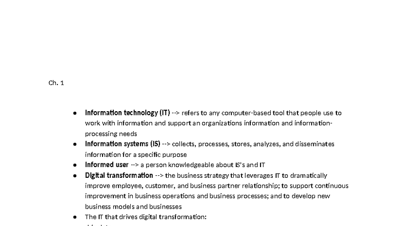 ADM 2372 Ch. 1-8 Information Technology Overview and Concepts - Studocu