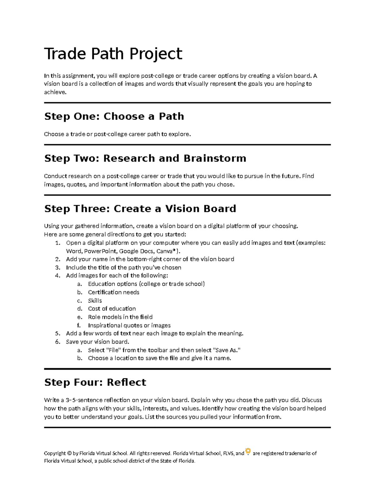 Trade Path Project - Vision Board Guidelines and Reflection - Studocu