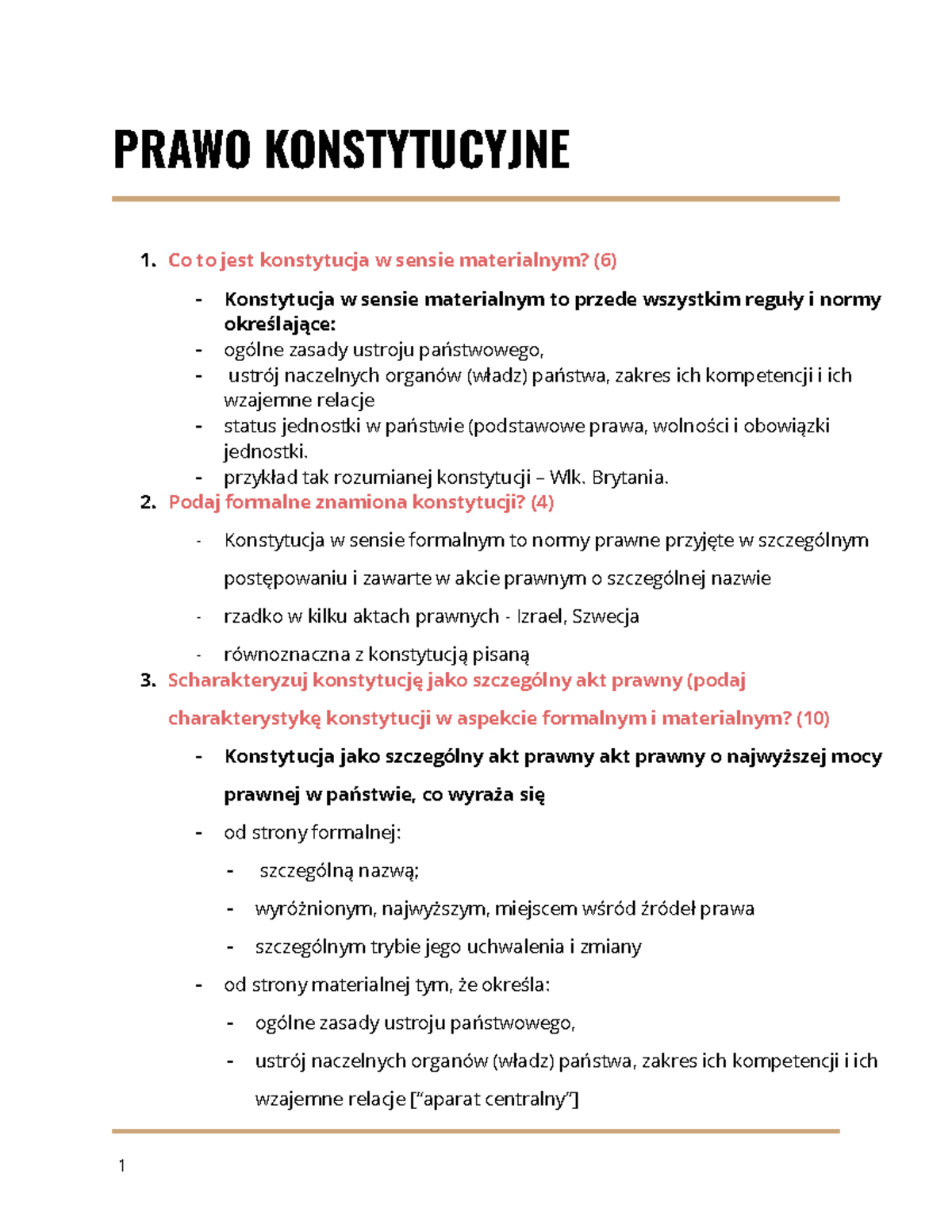 Notatki z zajęć kopia - PRAWO KONSTYTUCYJNE 1. Co to jest konstytucja w ...
