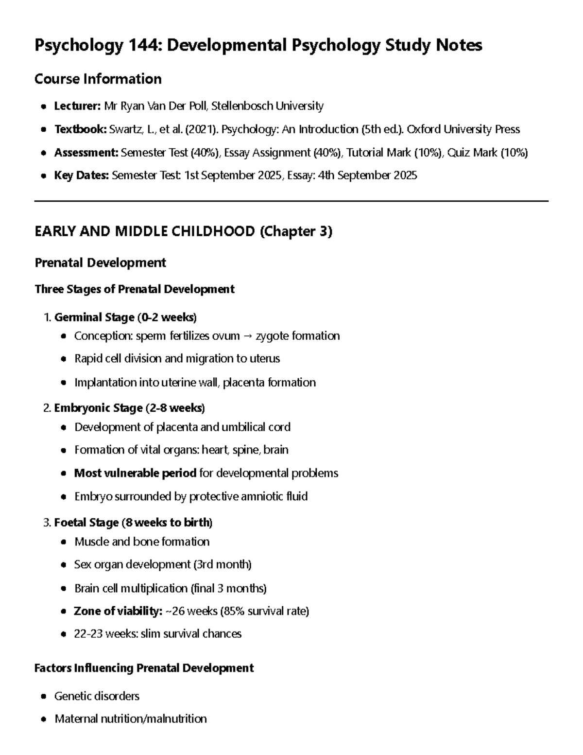 Psychology 144: Developmental Psychology Study Notes - 2nd Sem - Studocu