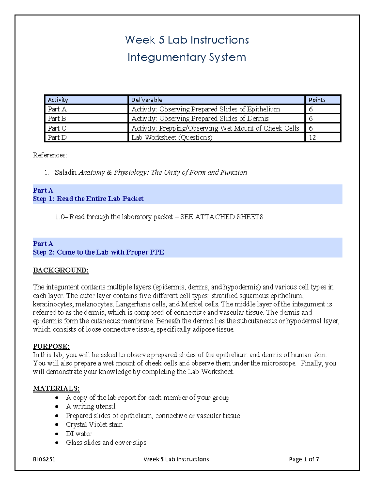BIOS251 Week 5 Lab: Integumentary System Observations and Worksheet ...