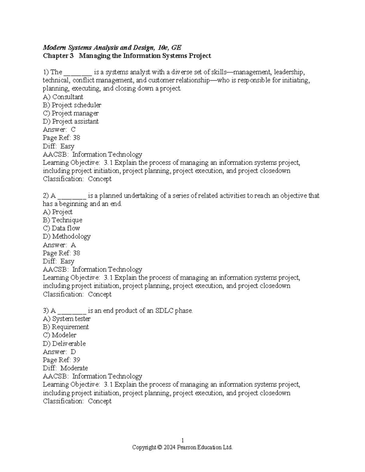 Modern Systems Analysis and Design, 10e, GE Chapter 3 Test Bank - Studocu