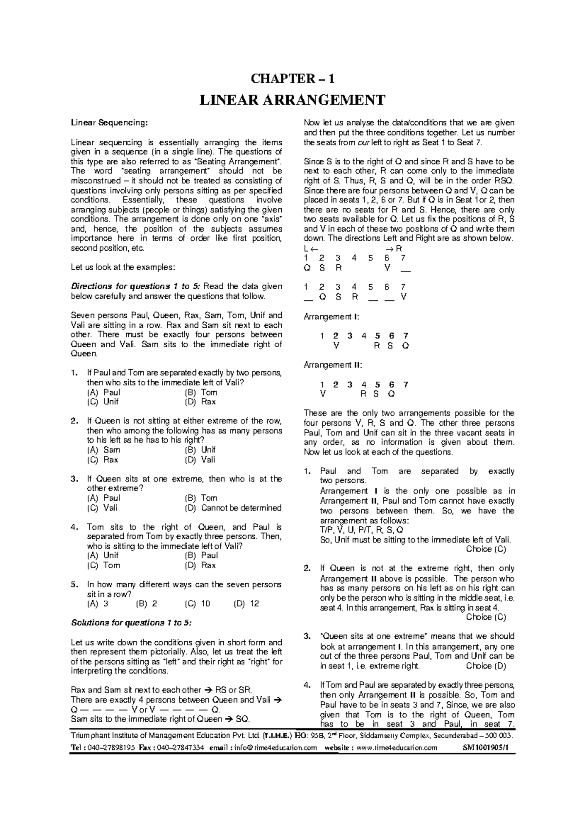 Chapter 1: Linear Arrangement Concepts and Examples for Exam ...
