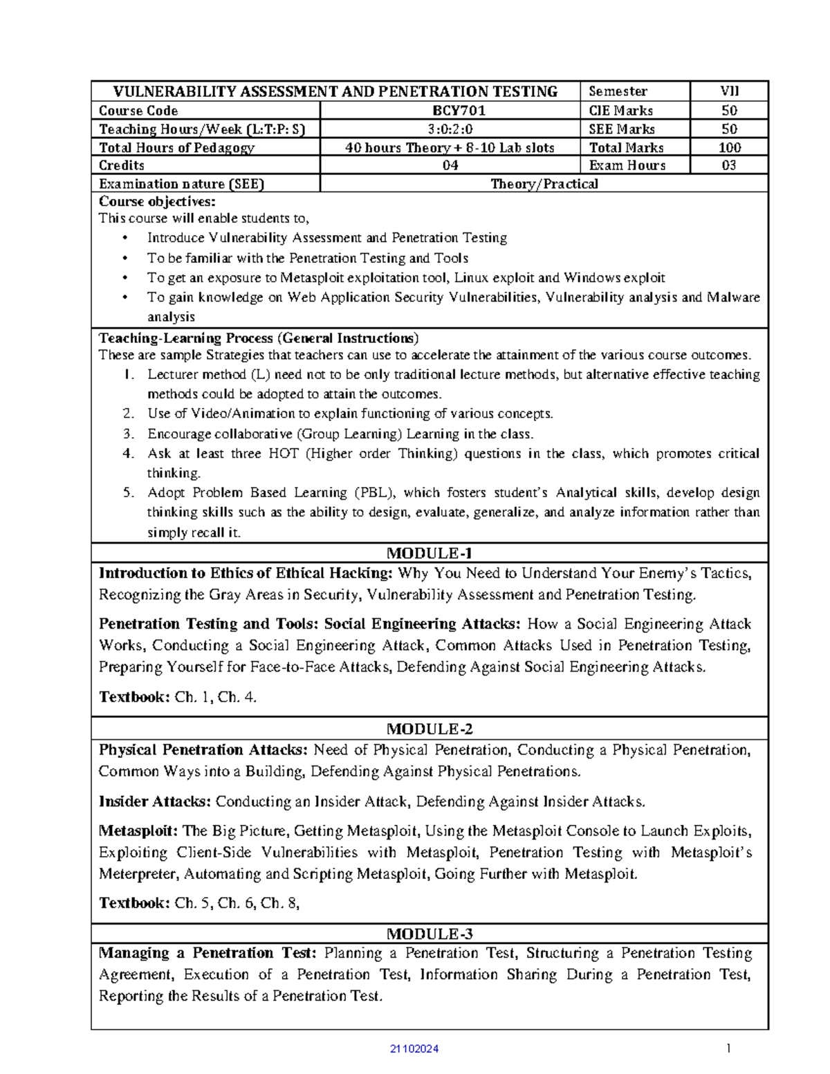Cyber Security Syllabus for 7th Sem CSE (22 Scheme) - Studocu