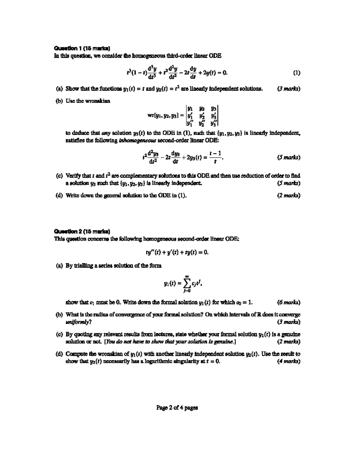 MAST 20030: Differential Equations - Week 1 Revision Tutorial Questions ...