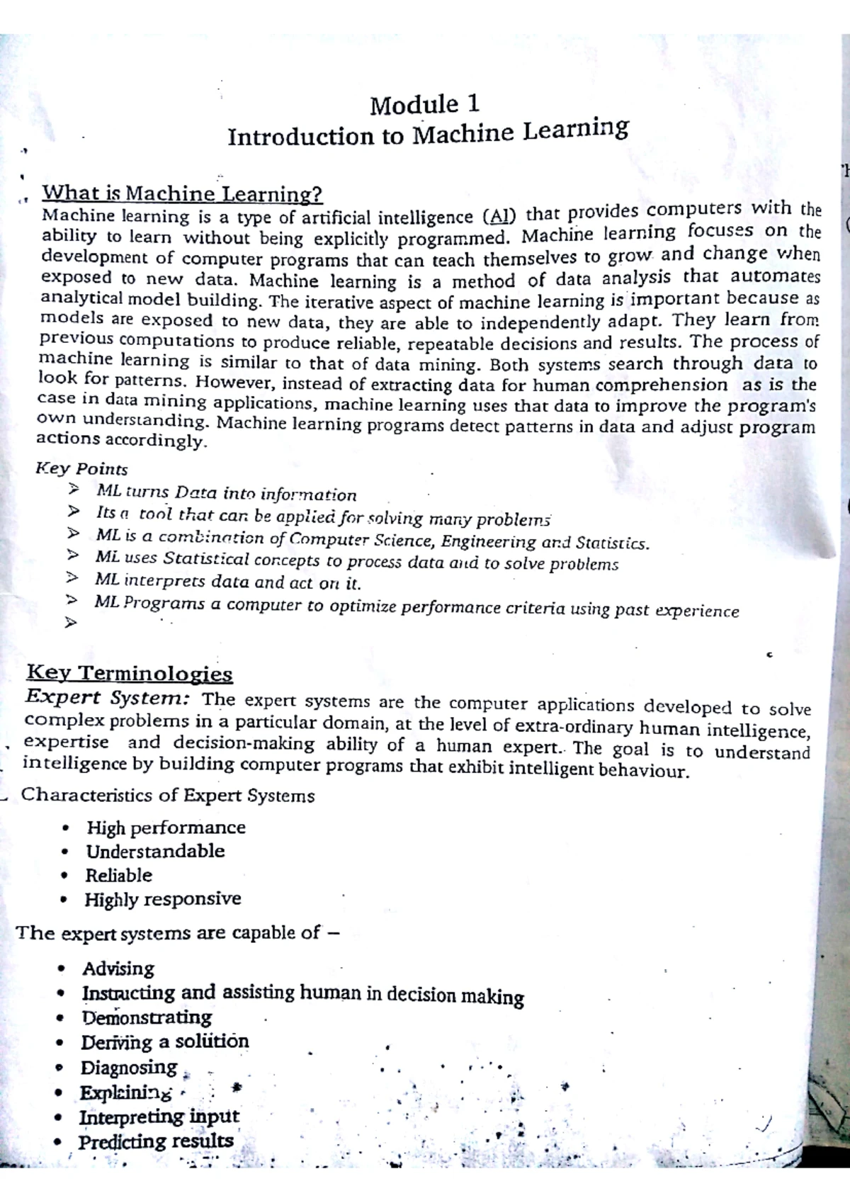 ML Module 1-6: Quick Revision Notes on Machine Learning Concepts - Studocu