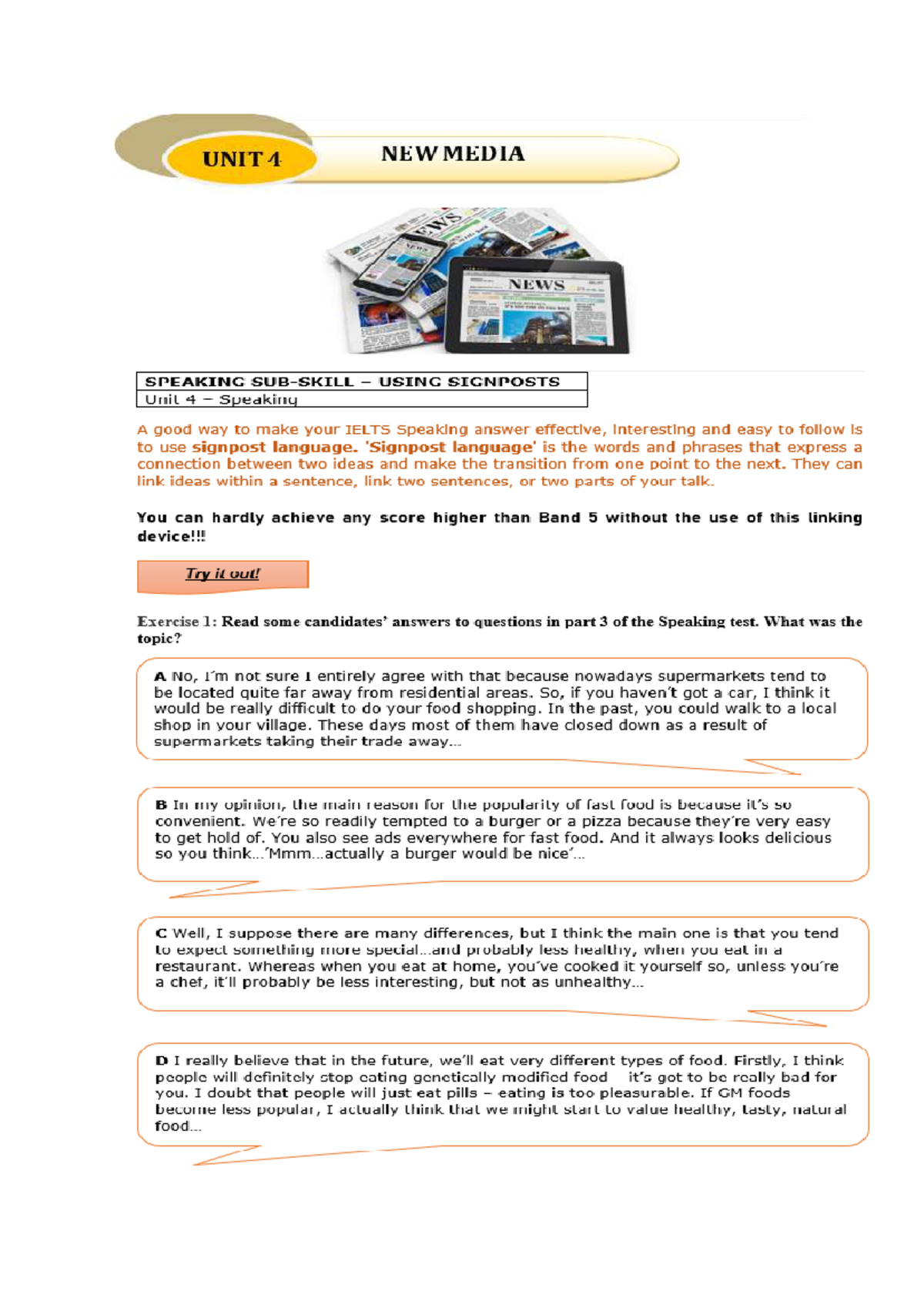 K2 - Speaking Unit 4: IELTS Preparation for Beginners - Studocu